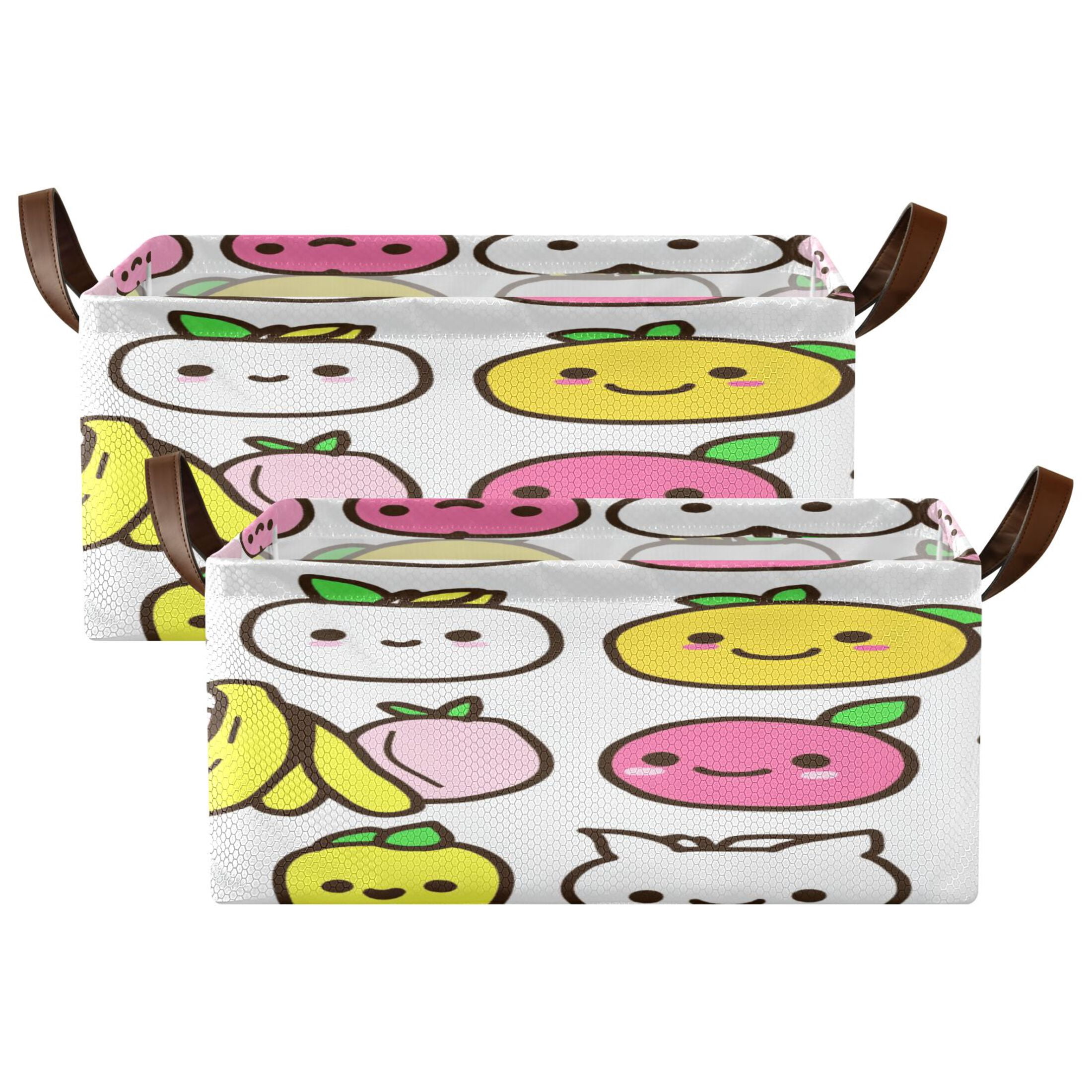Cute Cartoon Fruits Pattern Shelf Baskets Set of 2 Foldable Metal Frame ...