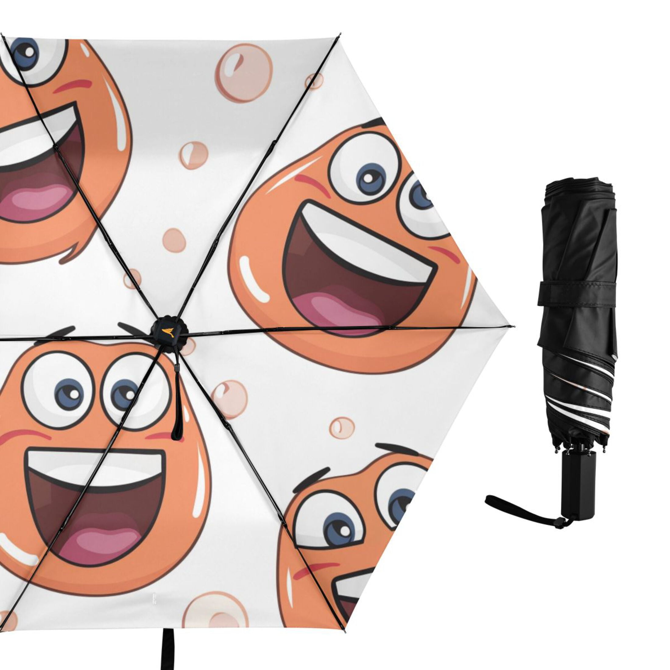 Cute Cartoon Funny Faces Bubbles Triple Folding Umbrella Parasol 6 Ribs ...