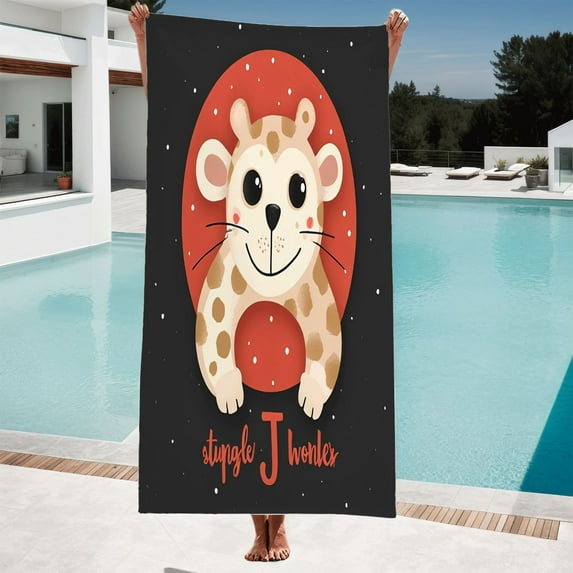 Cute Cartoon Giraffe Beach Towel - Starry Night Design with Playful ...
