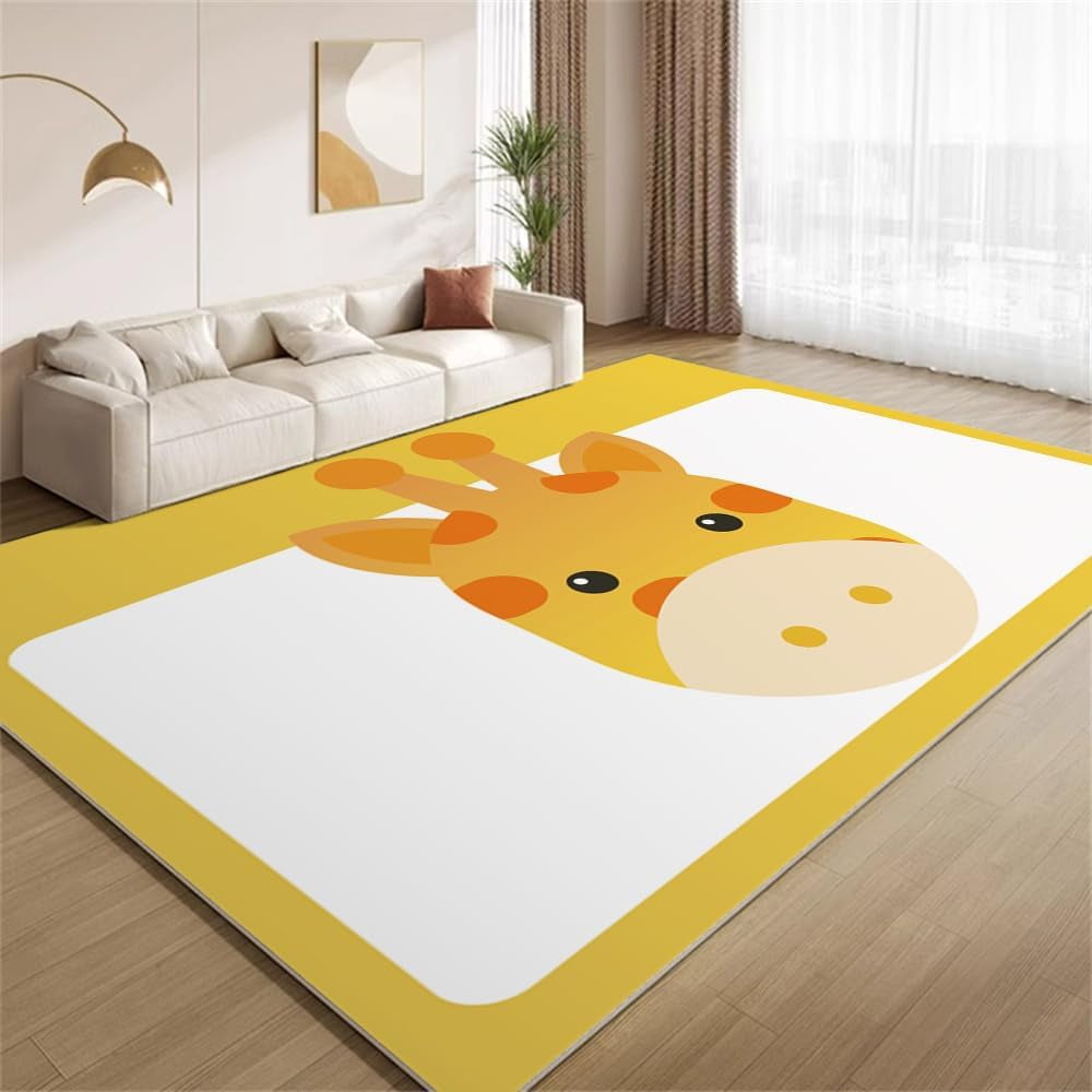 Cute Cartoon Giraffe Rug 3x4ft Small Area Rugs Modern Yellow White Rugs ...
