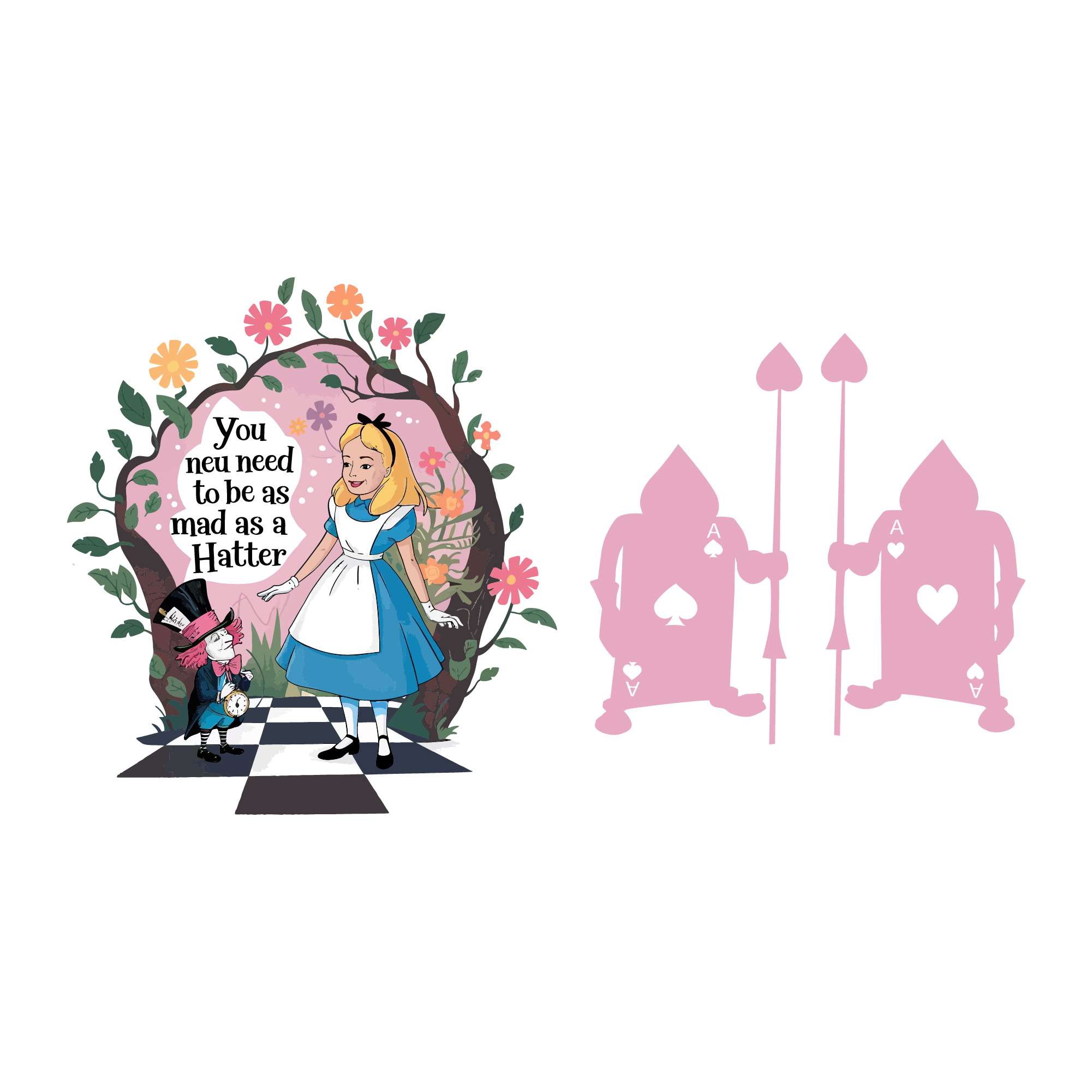 Cute Cartoon Girl Mischievous Cat Mad Hatter Cheshire Cat Alice in ...