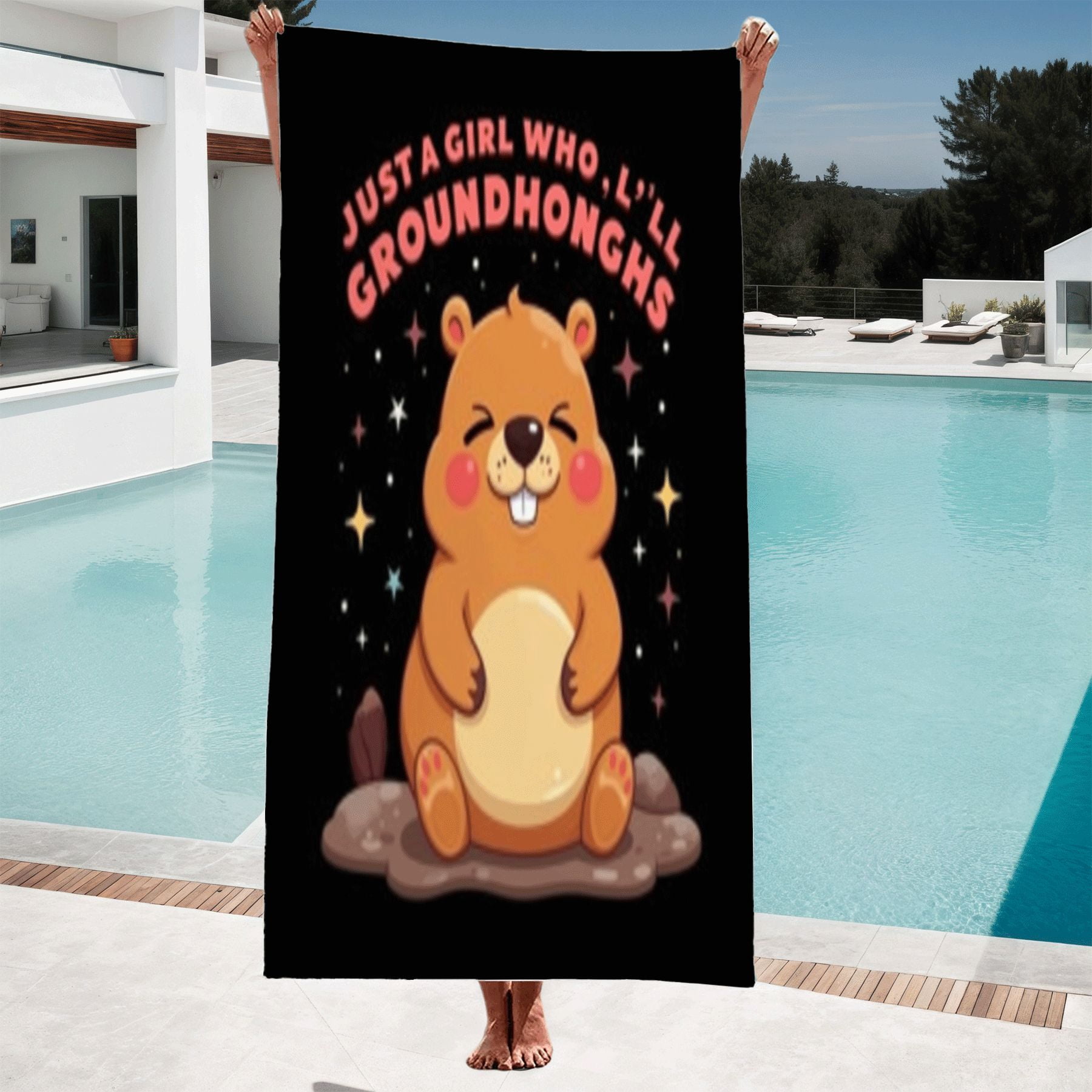Cute Cartoon Groundhog Beach Towel - Fun Starry Night Design Perfect for Pool Bath and Travel ...