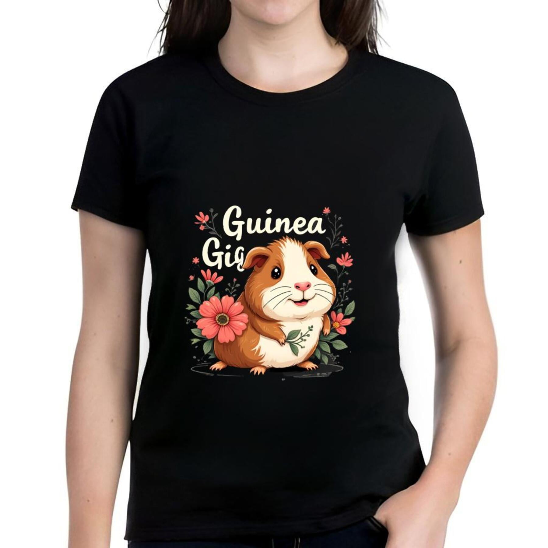 Cute Cartoon Guinea Pig T-Shirt - Short Sleeve Cotton Tee with Design ...