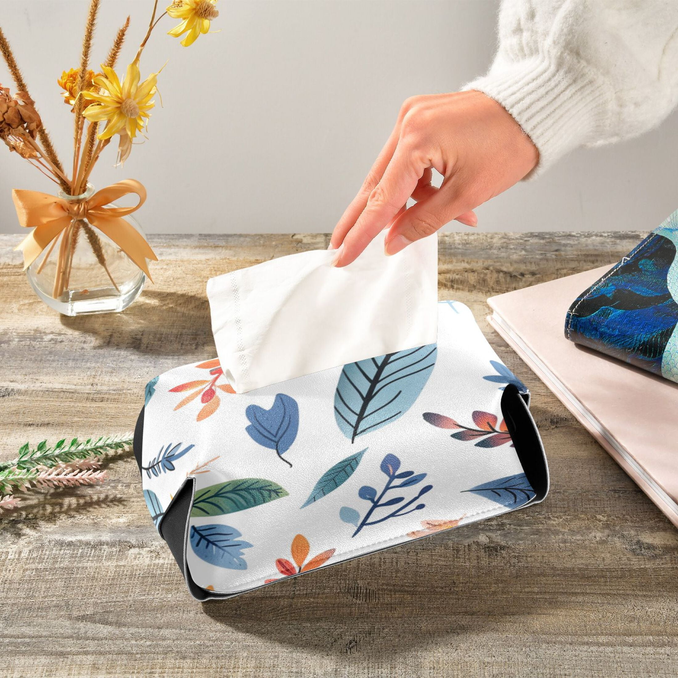 Cute Cartoon Hand Drawn Leaves Colorful Leather Tissue Box Cover ...