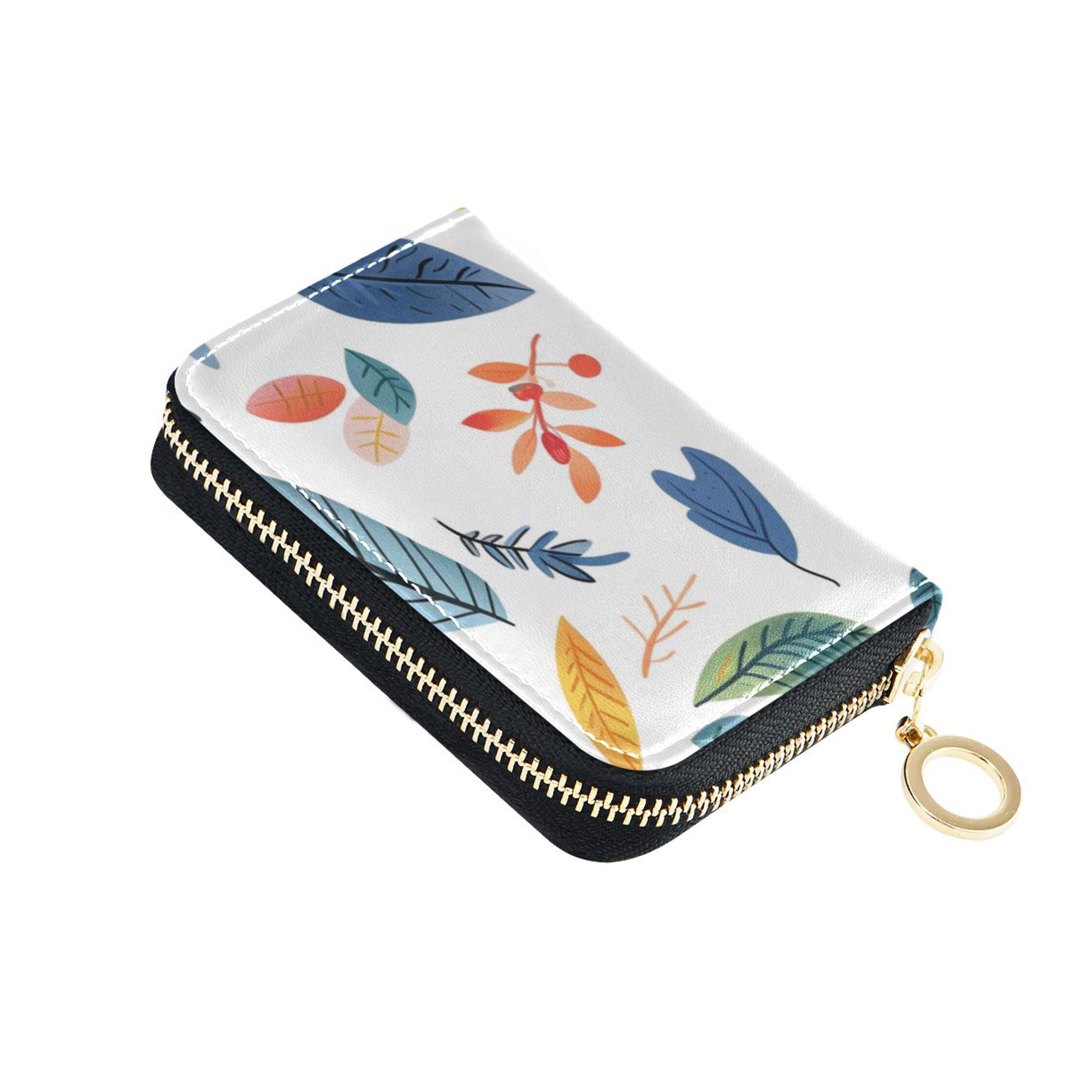 Cute Cartoon Hand Drawn Leaves Colorful Women's Credit Card Holder PU ...
