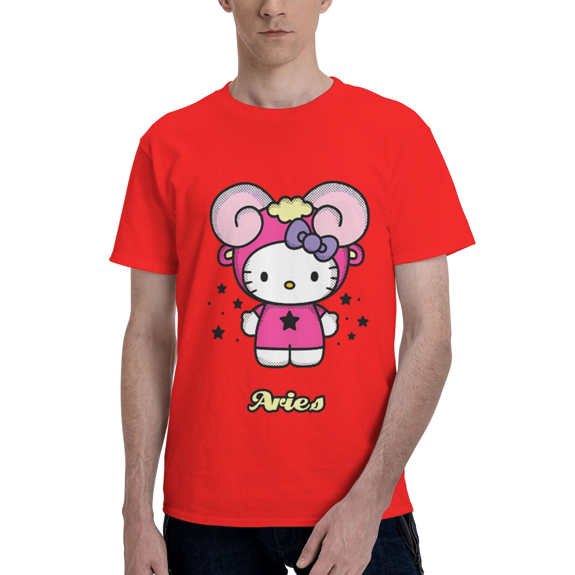 Cute Cartoon He_llo Kit_ty Aries Shirts, Crew Neck, Short Sleeve, Graphic T-Shirt,Red, Sizes XX ...