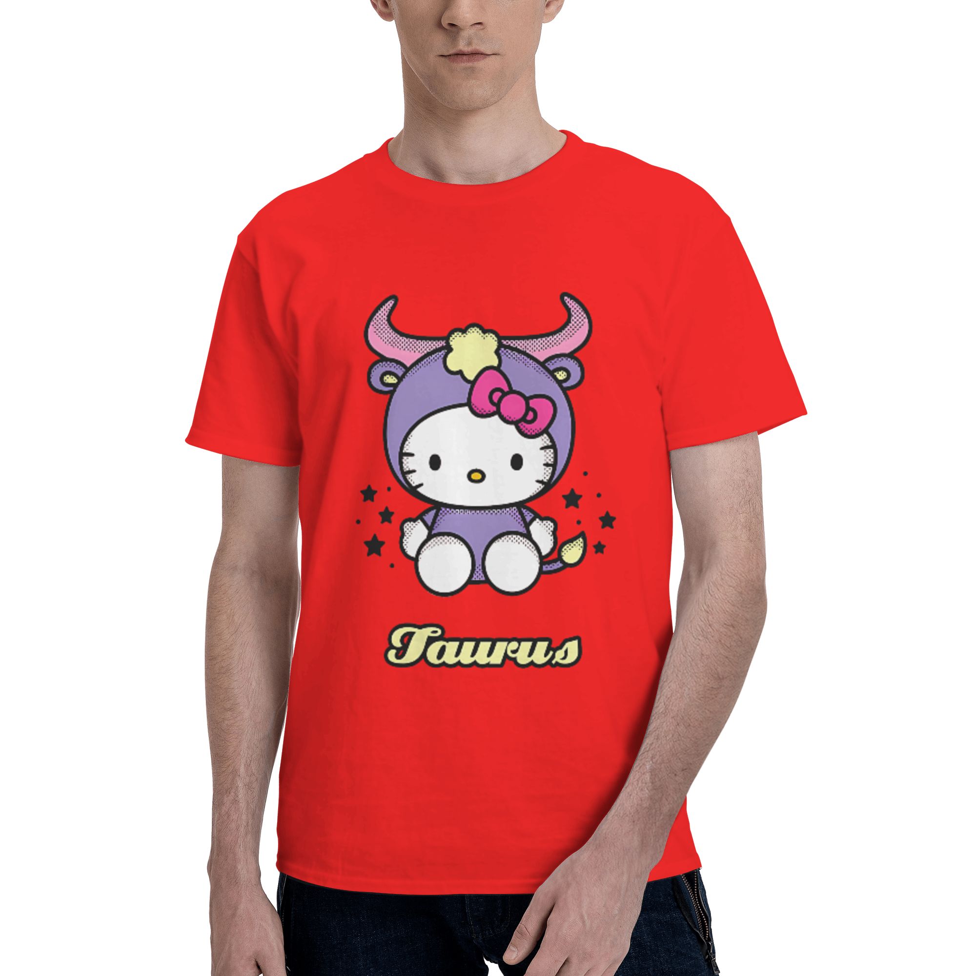 Cute Cartoon He_llo Kit_ty Taurus Shirts, Crew Neck, Short Sleeve ...