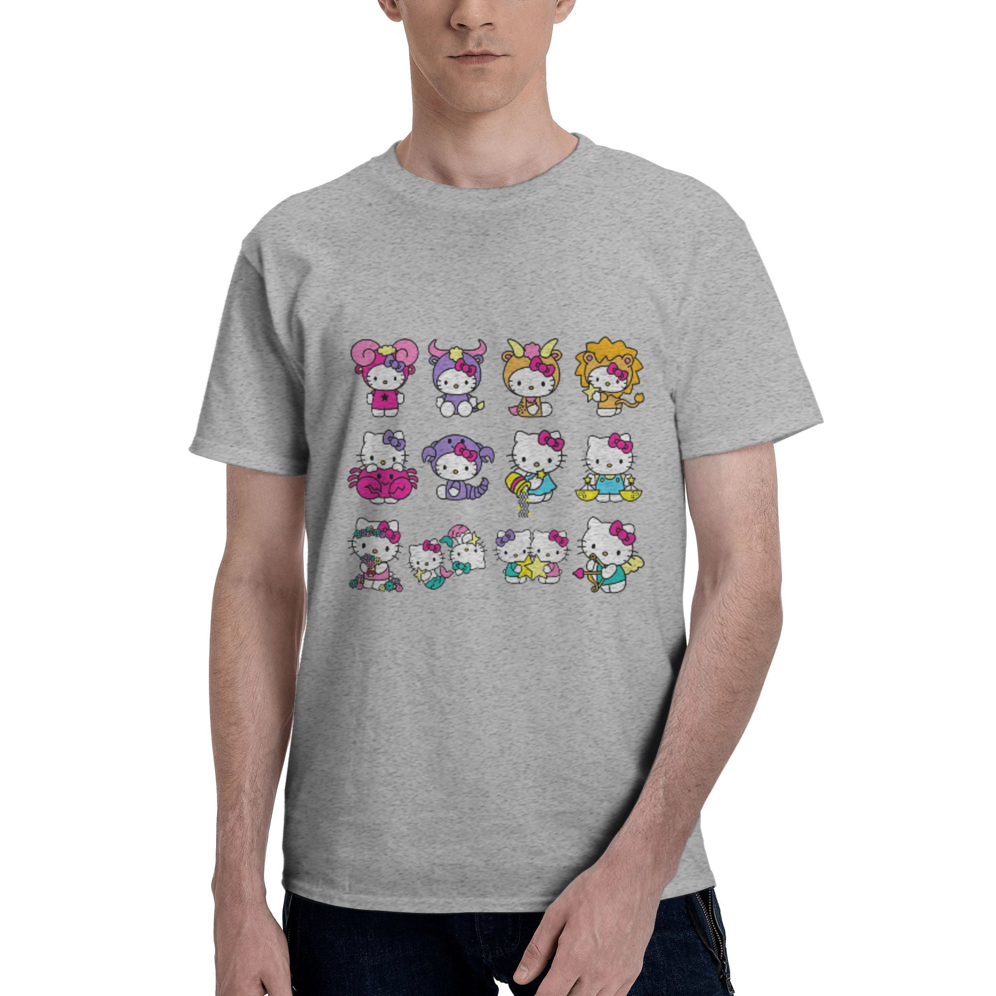 Cute Cartoon He_llo Kit_ty Zodiac Shirts, Crew Neck, Short Sleeve ...