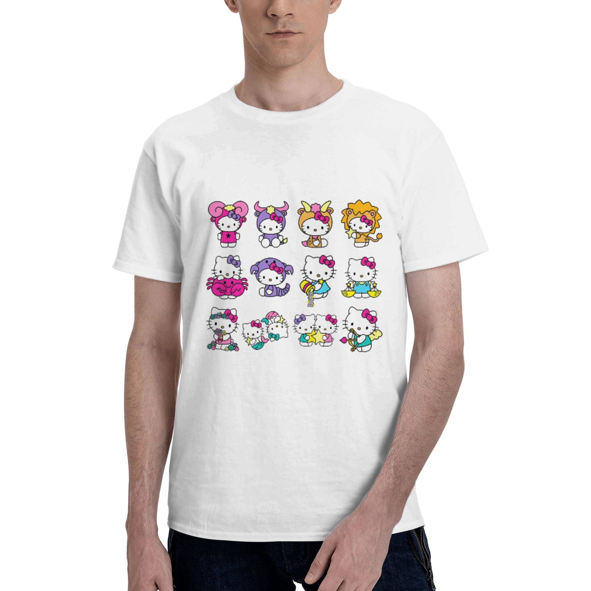 Cute Cartoon He_llo Kit_ty Zodiac Shirts, Crew Neck, Short Sleeve ...