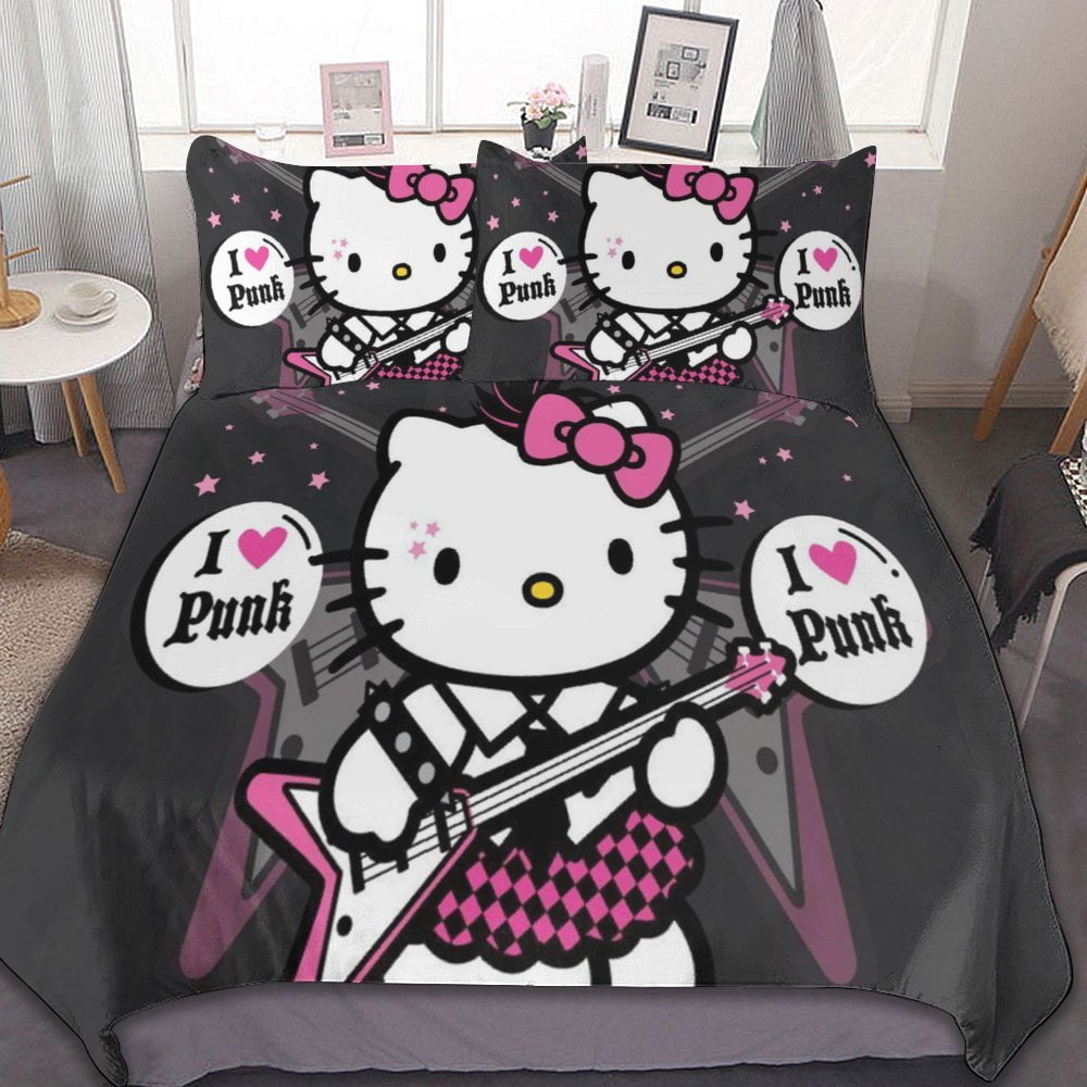 Cute Cartoon Hello Kitty Bedding Set Full Size Duvet Cover Set for ...