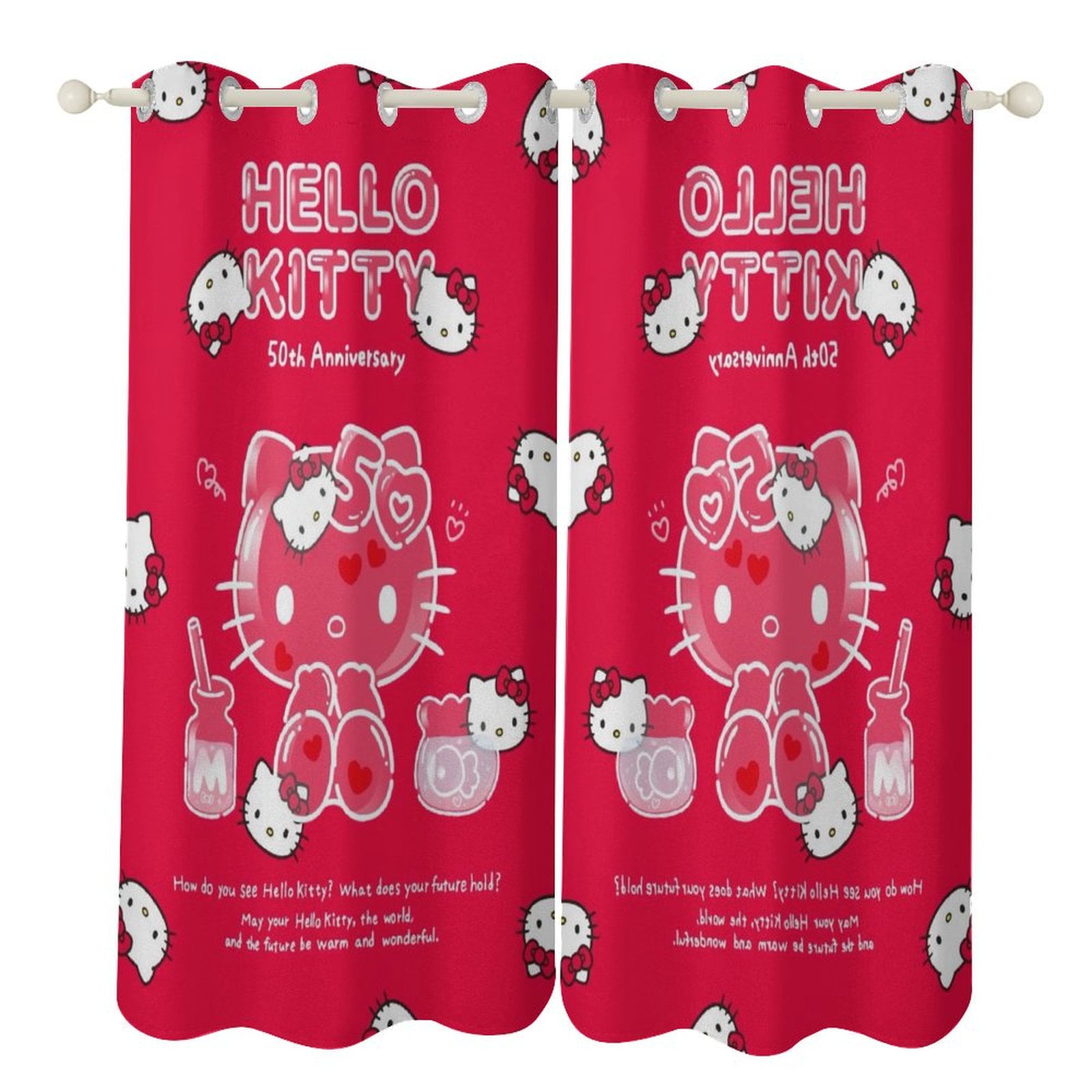 Cute Cartoon Hello Kitty Kids Curtains 52 X 72 Inch,Cartoon Blackout ...