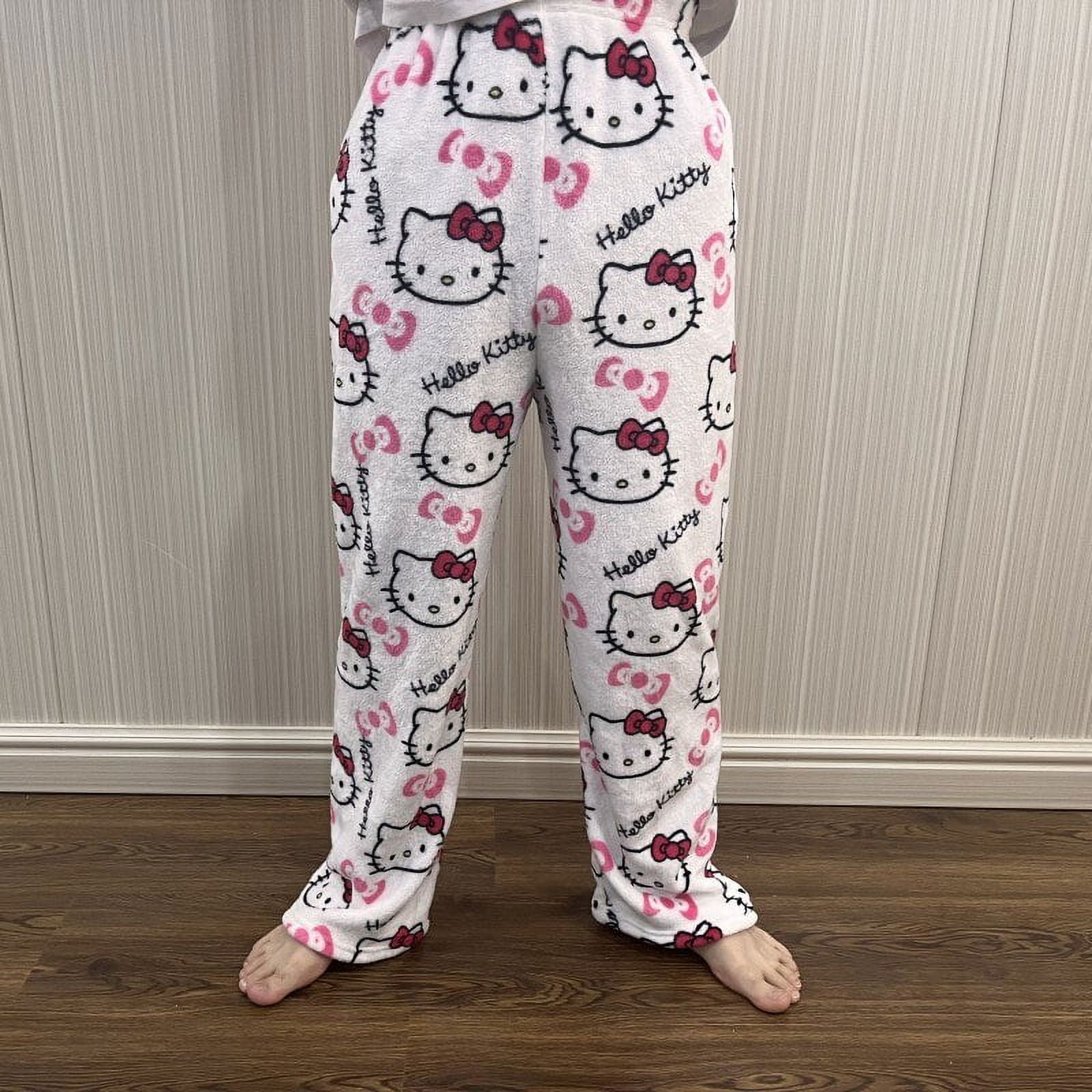 Cute Cartoon Hello Kitty Pajamas Anime Sanrio Pants Multicolour Flannel ...