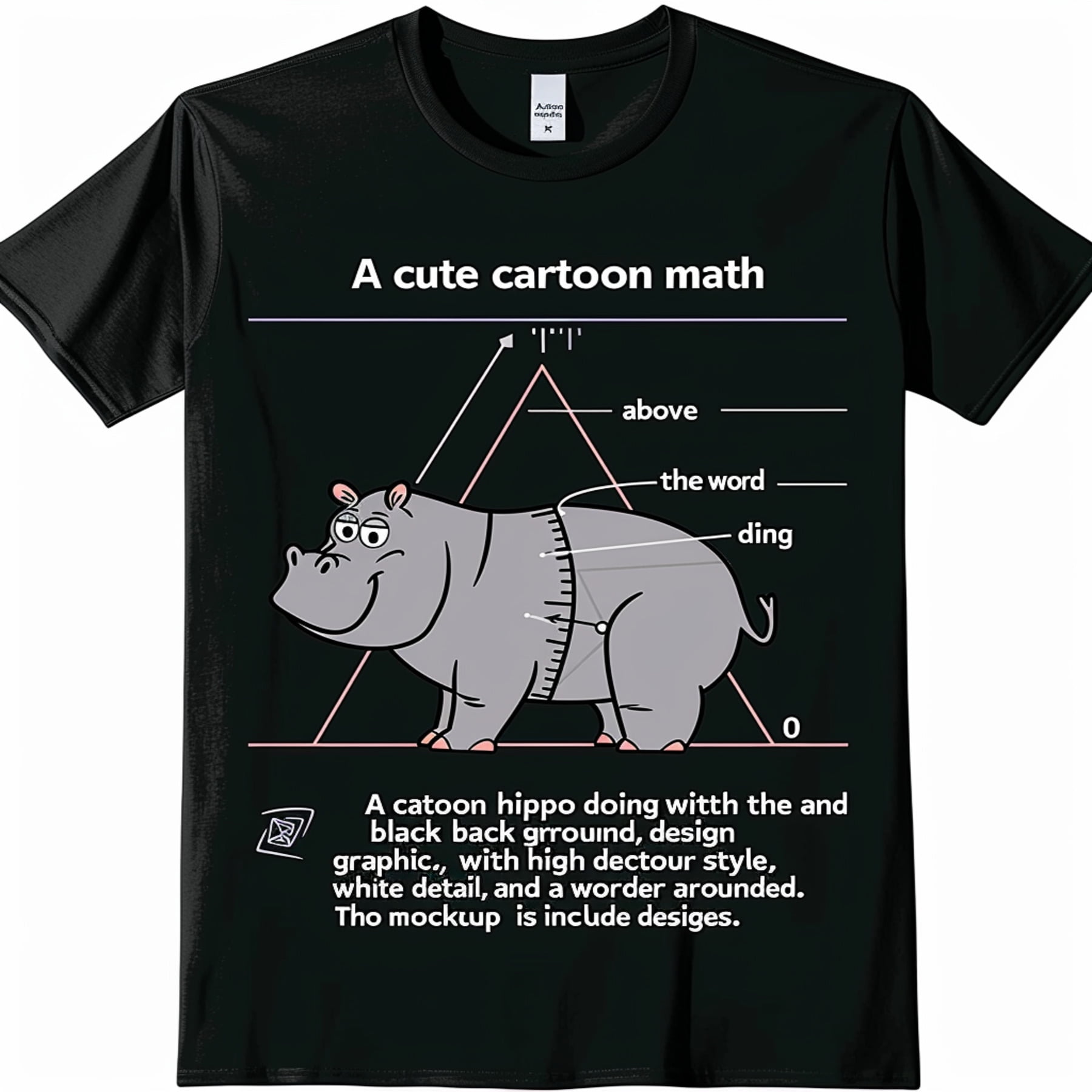 Cute Cartoon Hippo Math TShirt Design with Hippotenuse Triangle Vector ...