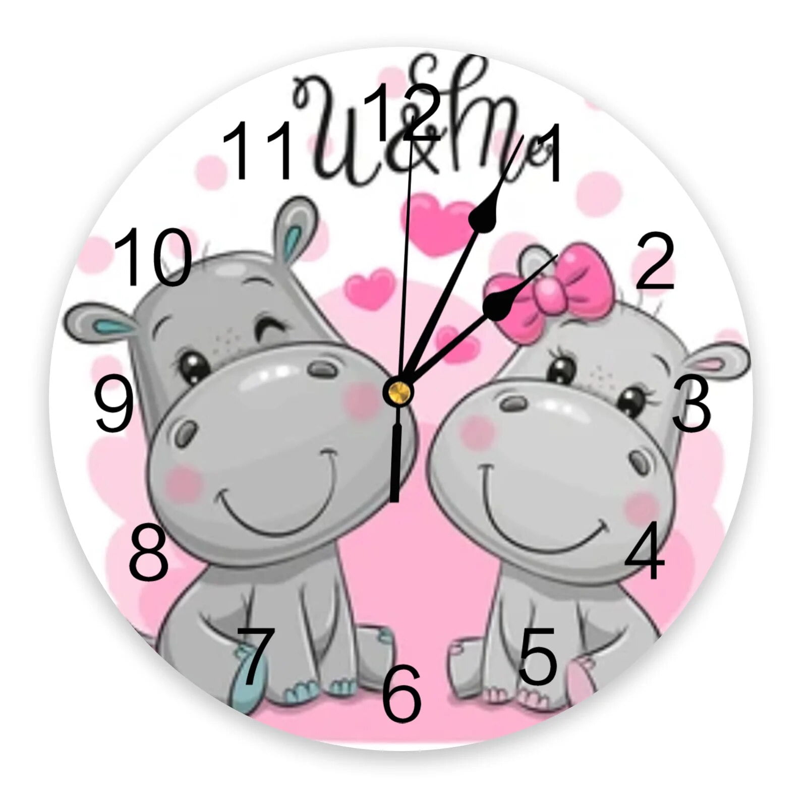 Cute Cartoon Hippos Wall Clock Large Modern Kitchen Dinning Round Wall ...