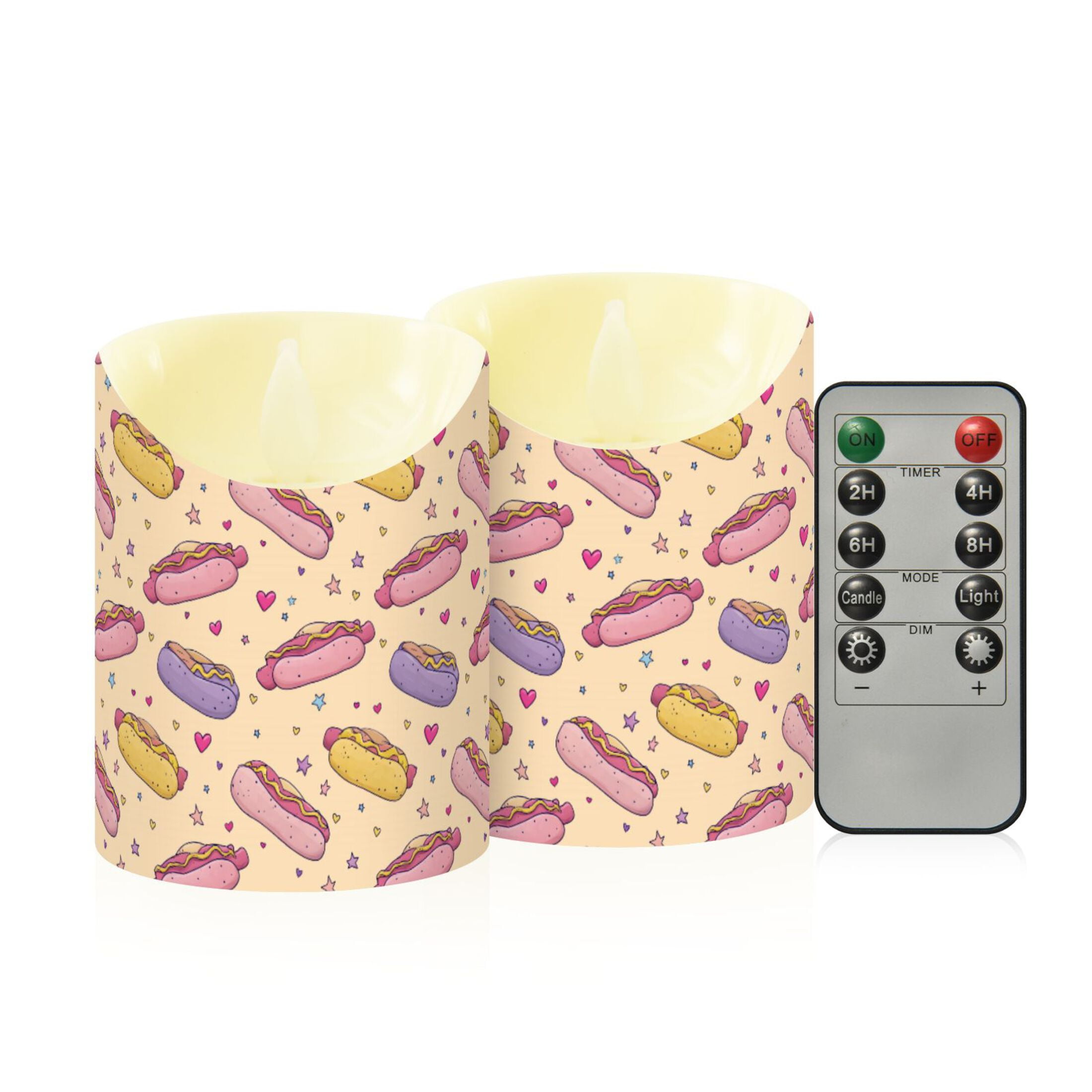 Cute Cartoon Hot Dogs Pattern Flameless Candles 2 PCS with Remote ...