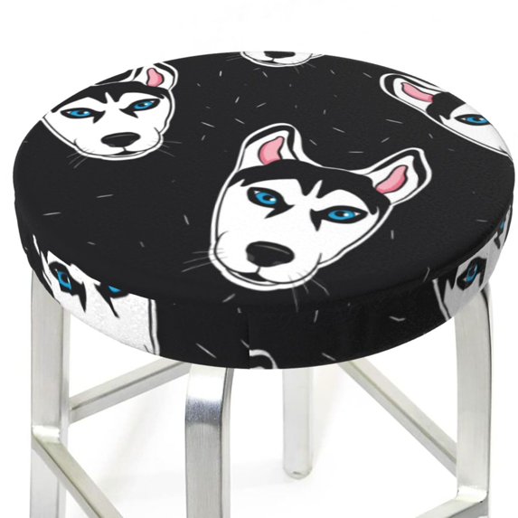 Cute Cartoon Husky Funny Bar Stool Covers - Stretch Round Seat Covers ...