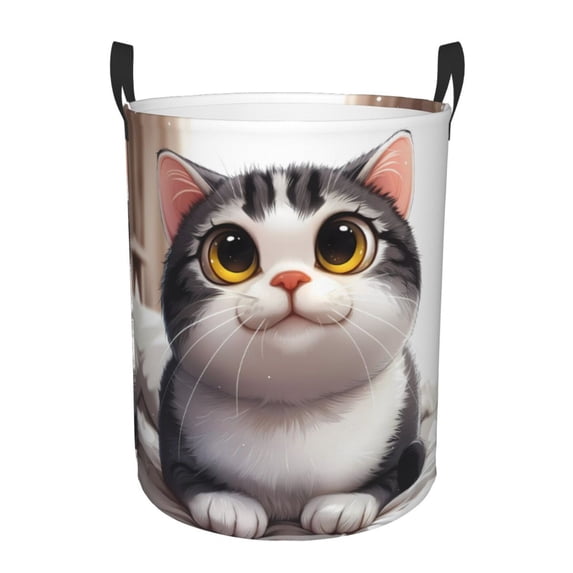Cute Cartoon Kitten Laundry Basket with Handles - Freestanding Laundry ...