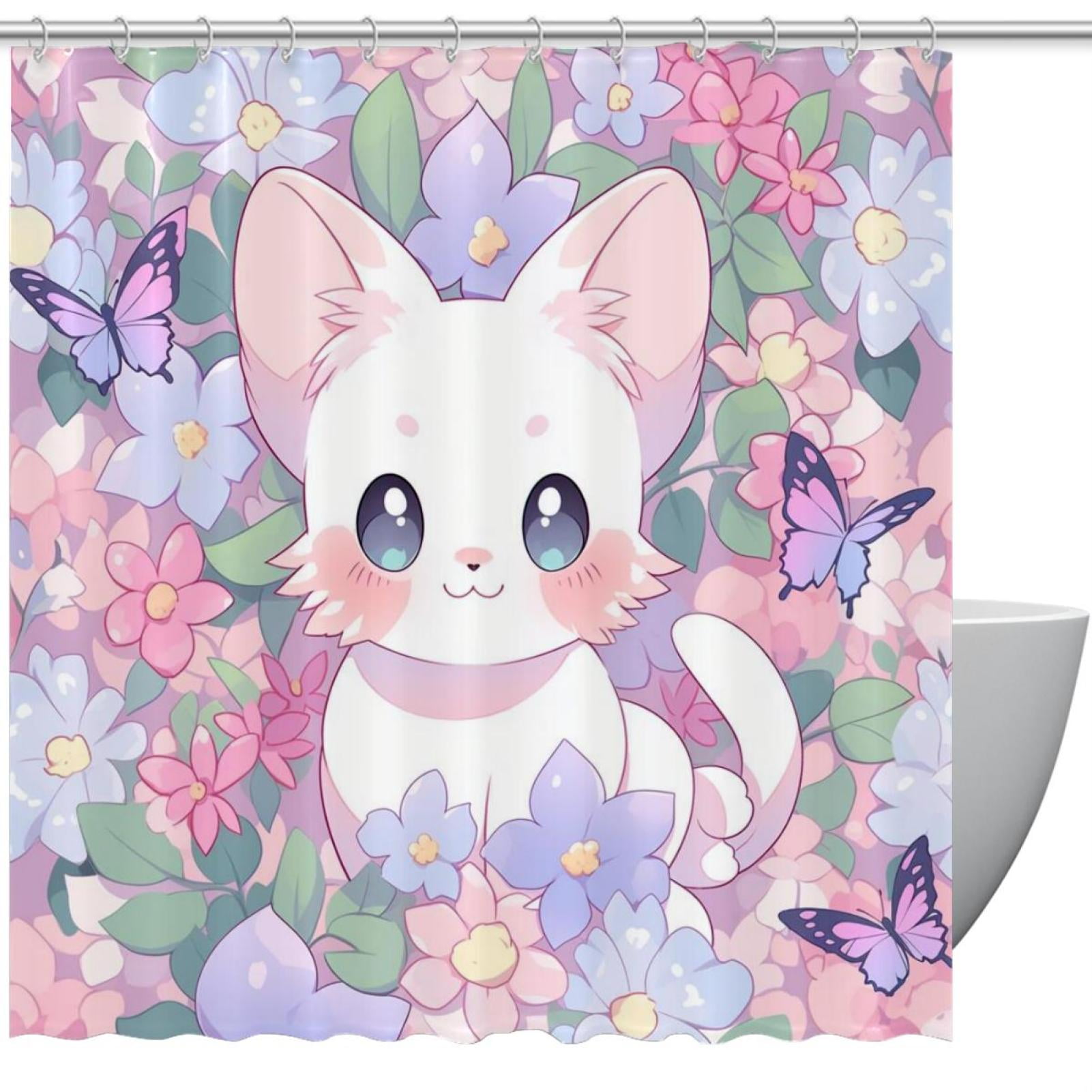 Cute Cartoon Kitten Shower Curtain for Bathroom, Aesthetics Patterns ...