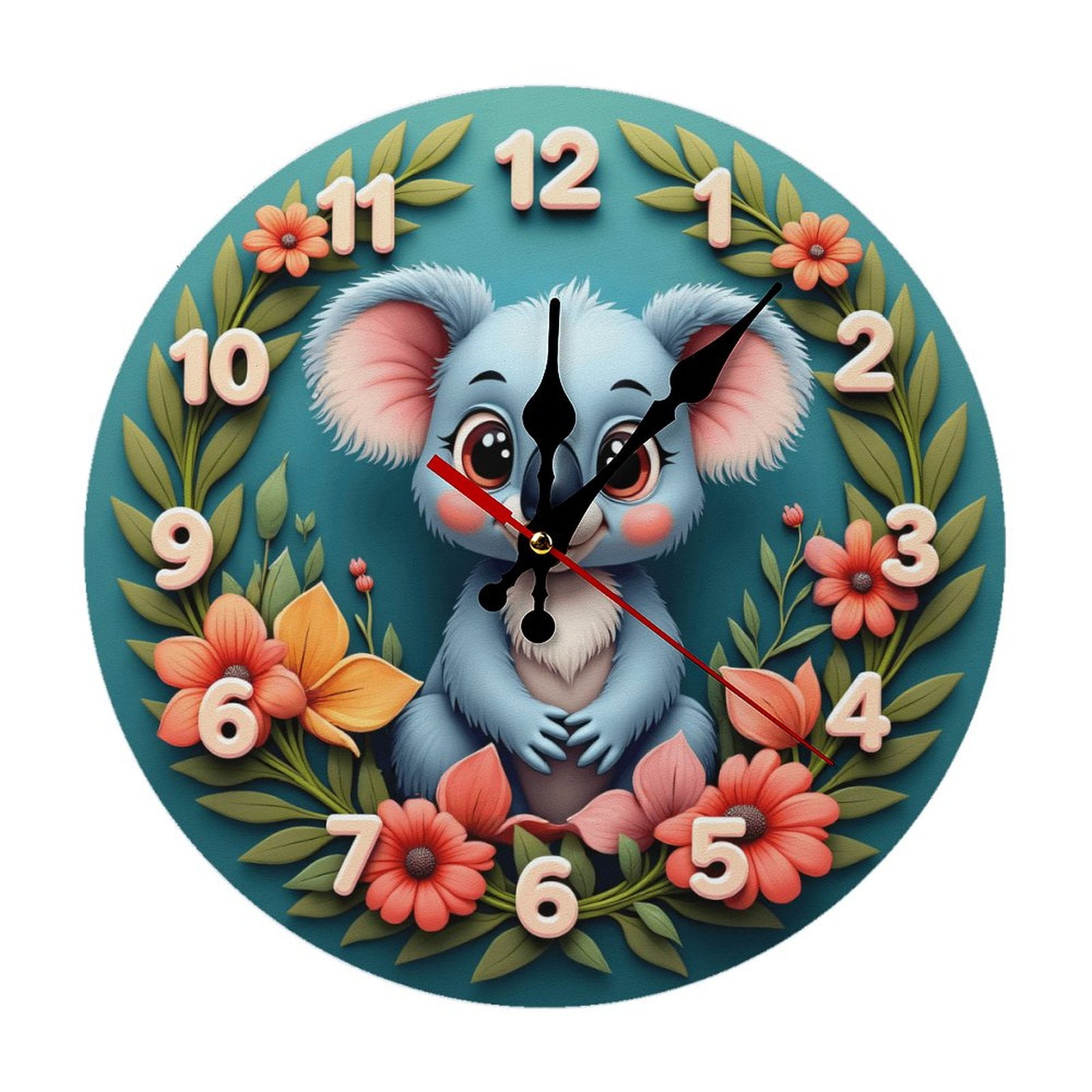 Cute Cartoon Koala Wall Clock 10 Inch Silent Non Ticking Round Clock ...