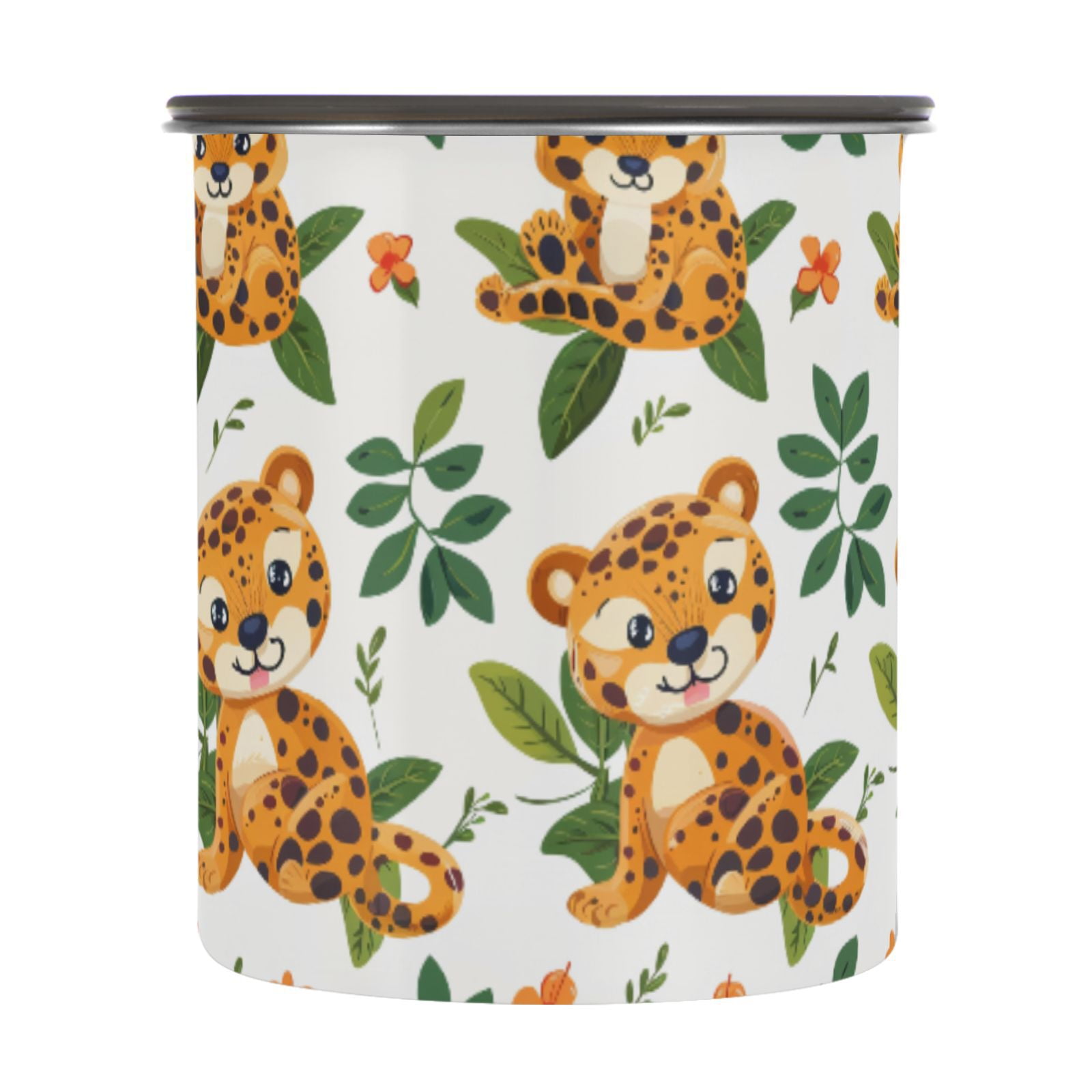 Cute Cartoon Leopard Leaves Airtight Coffee Bean Canister 30oz Food ...