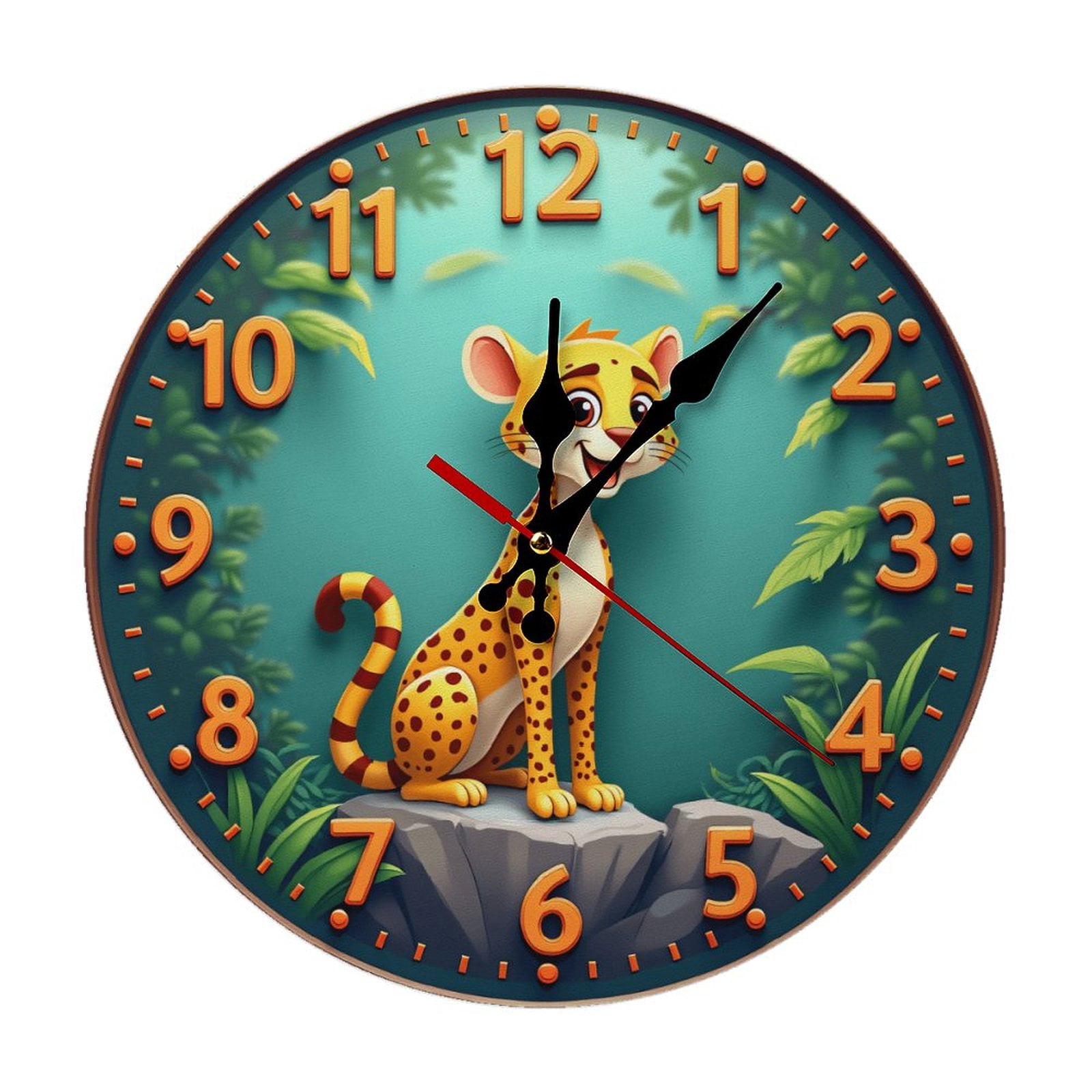 Cute Cartoon Leopard Wall Clock 10 Inch Silent Non Ticking Round Clock ...
