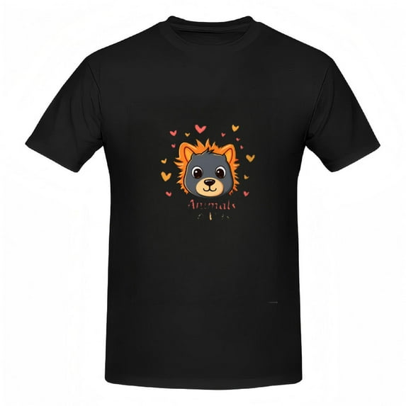 Cute Cartoon Lion Face T-Shirt for Women - Gray Body Orange Colorful ...
