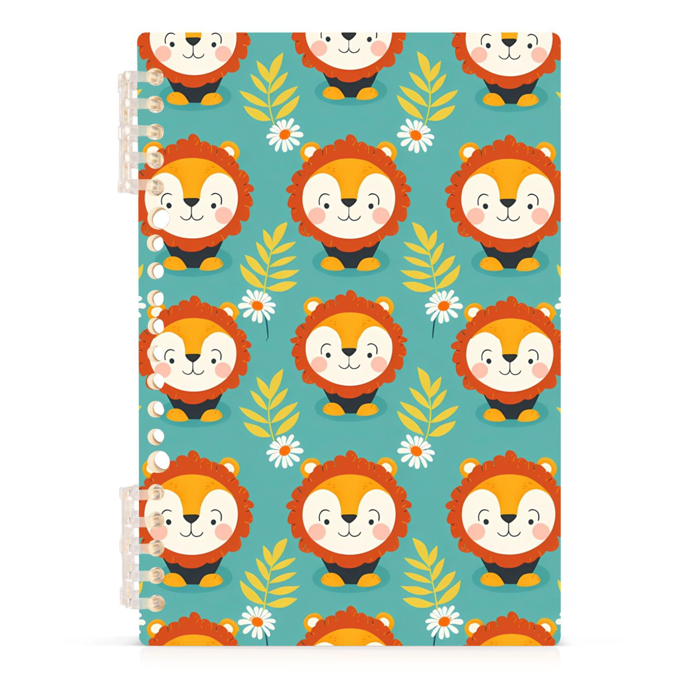 Cute Cartoon Lions and Floral Spiral Journal Notebook College Ruled ...