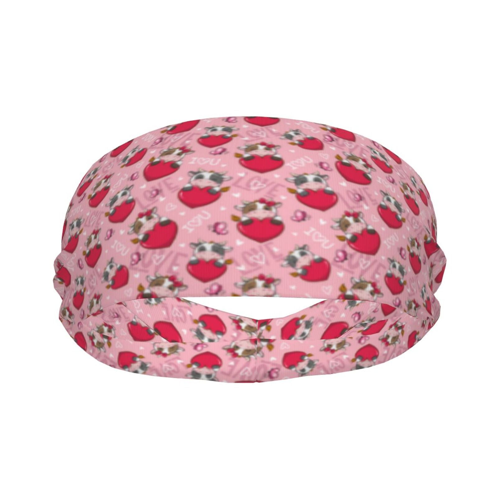 Cute Cartoon Love Cow Red Pink Sports Headbands for Men/Women Workout ...