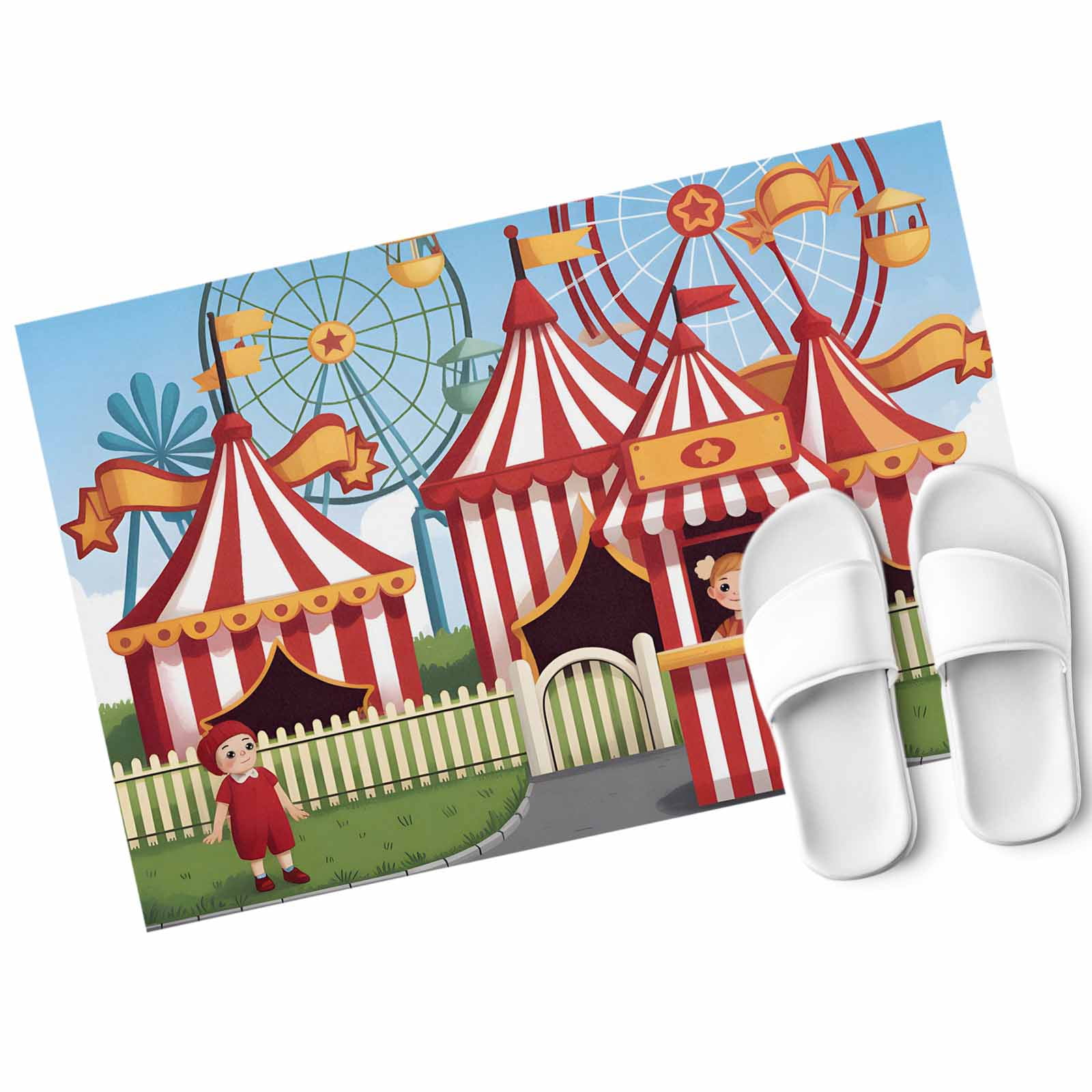 Cute Cartoon Man Door Mat Ferris Wheel Amusement Park Cloud Non Slip ...