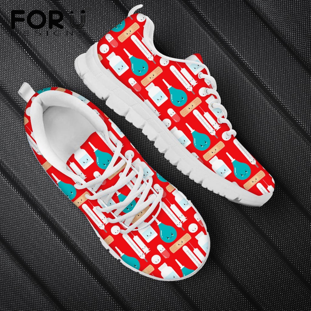 Cute Cartoon Medical Equipment Pattern Women's Flat Shoes Casual Lace ...
