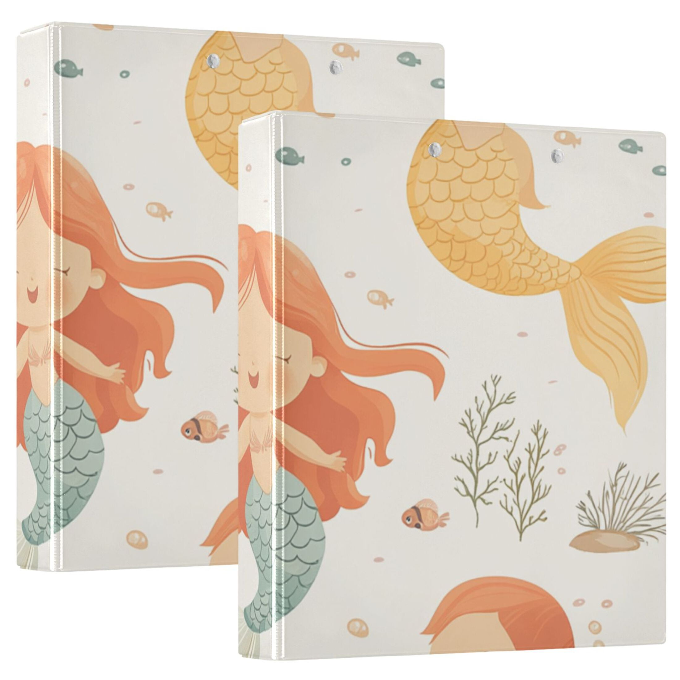 Cute Cartoon Mermaids 3 Ring Binders 1.5 inch Hardcover File Folders with Interior Pockets A4 ...