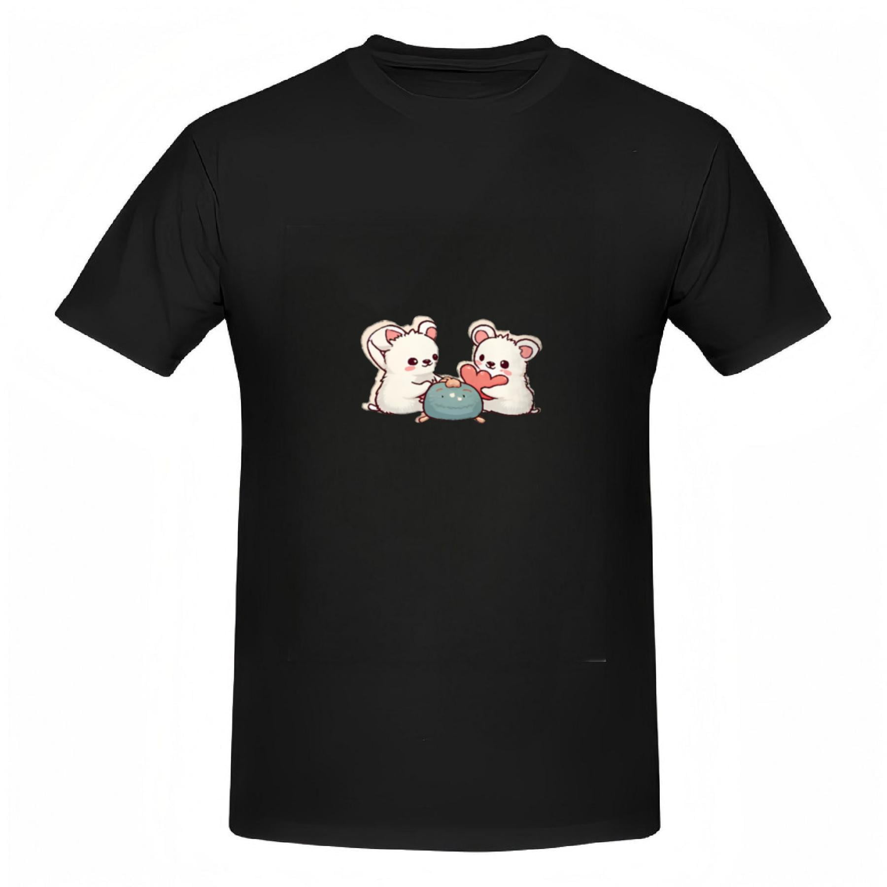 Cute Cartoon Mice Graphic Tee for Women - Playful Short Sleeve Cotton T ...
