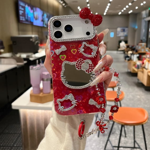 Cute Cartoon Mirror Sanrio Hello Kitty Phone Case for iPhone 17 16 15 ...