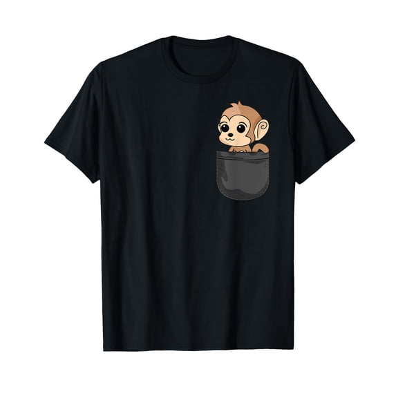Cute Cartoon Monkey Pocket T-Shirt for Animal Lovers - Fun Gift Idea ...