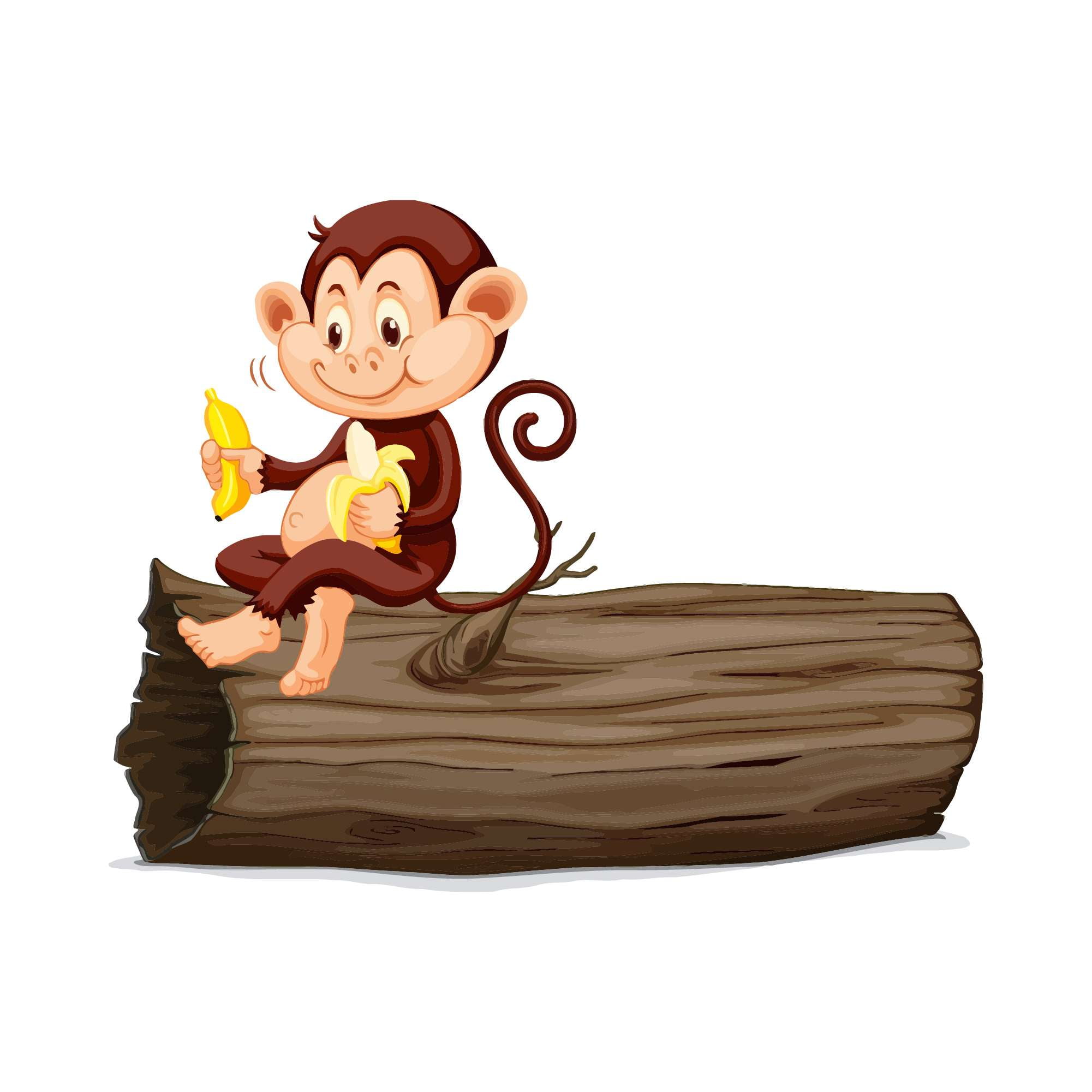 Cute Cartoon Monkey eating banana Cartoon Adorable Animal Girls Boys ...