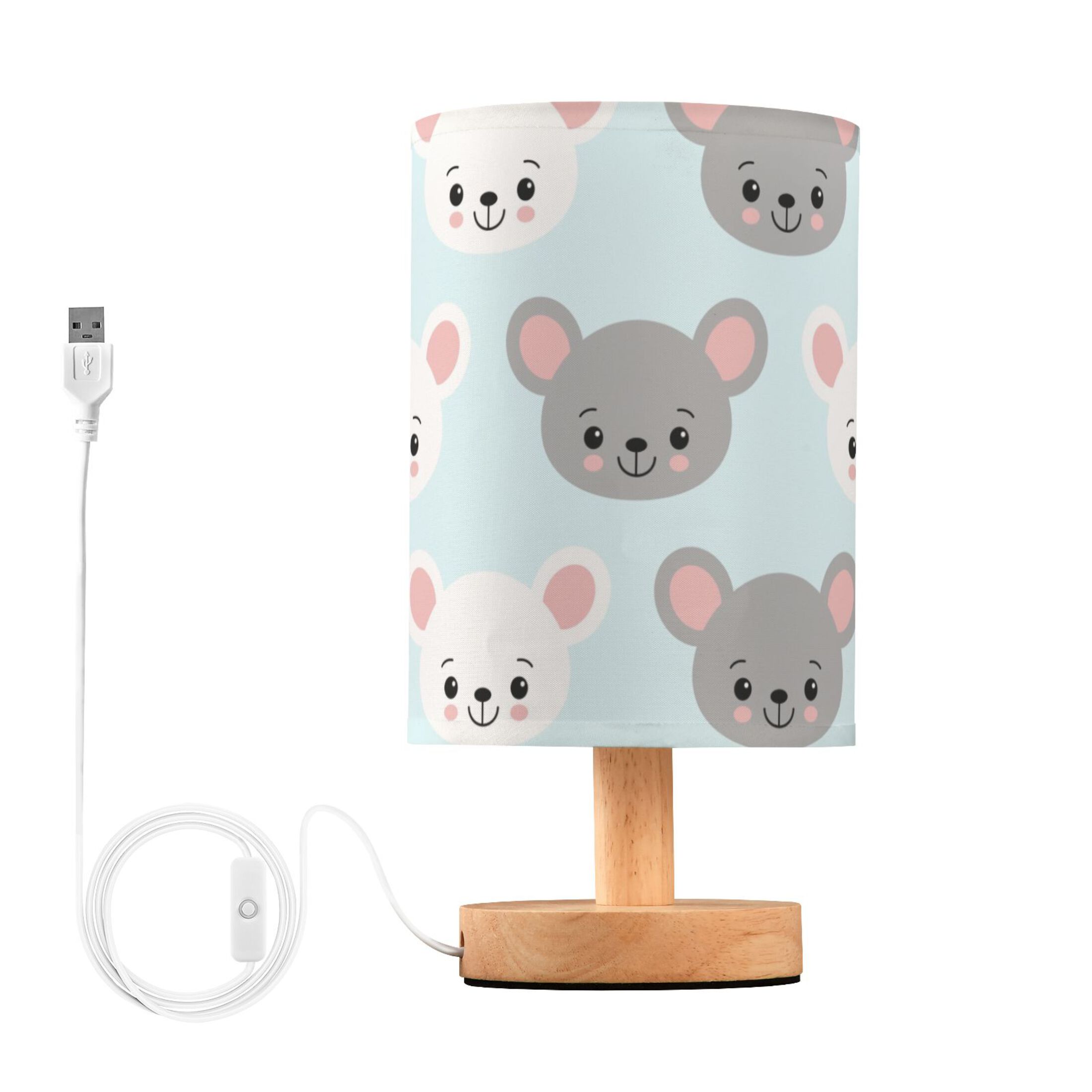 Cute Cartoon Mouse Bedside Table Lamp LED Warm Lights with USB Charging Port Retro Cylinder Desk ...