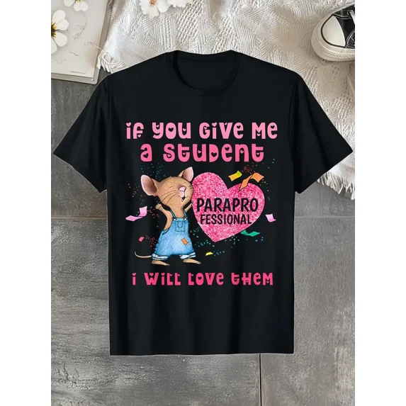 Cute Cartoon Mouse Paraprofessional Women Short Sleeve Graphic Tee ...