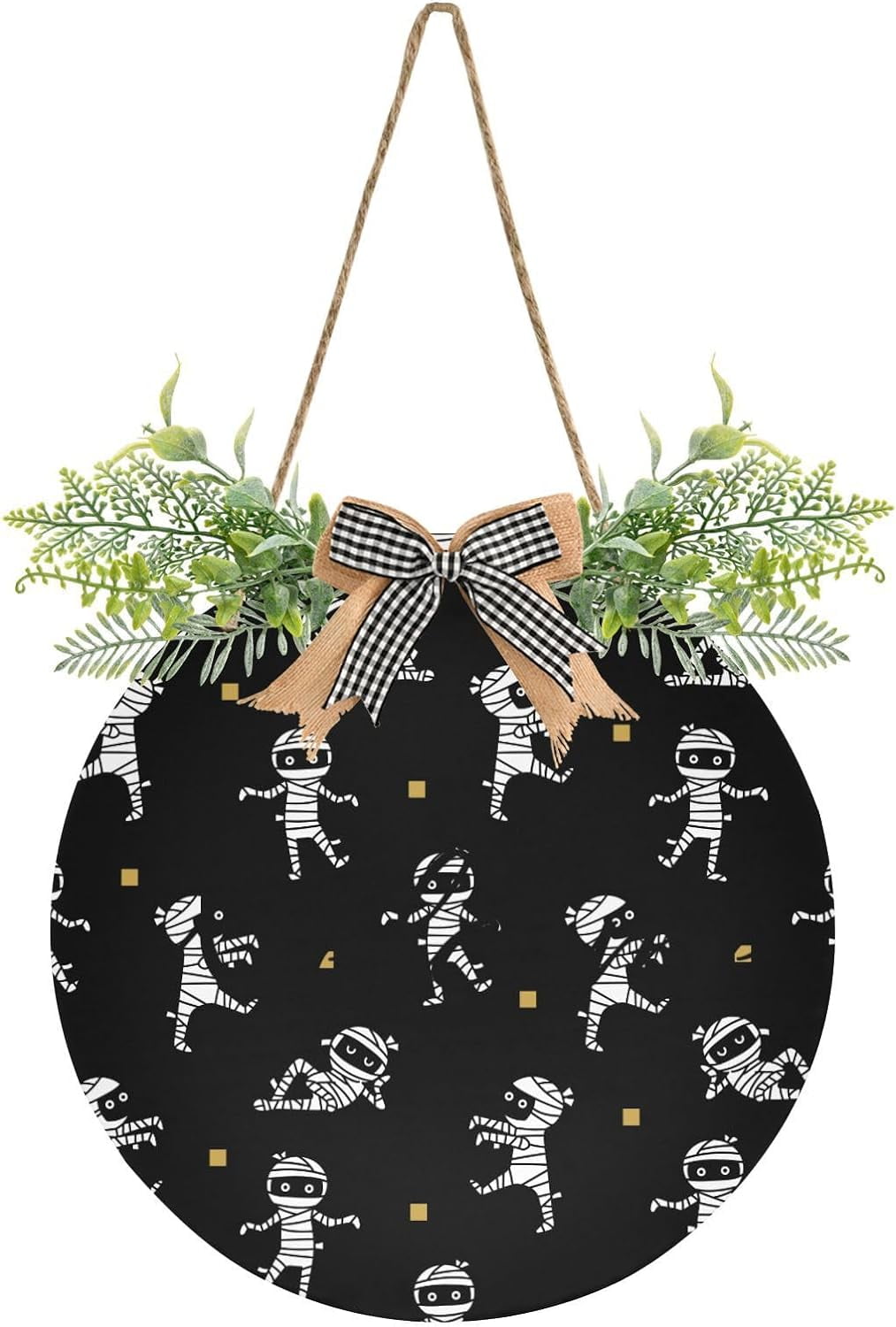 Cute Cartoon Mummy Welcome Sign Front Door Round Wall Door Sign with ...