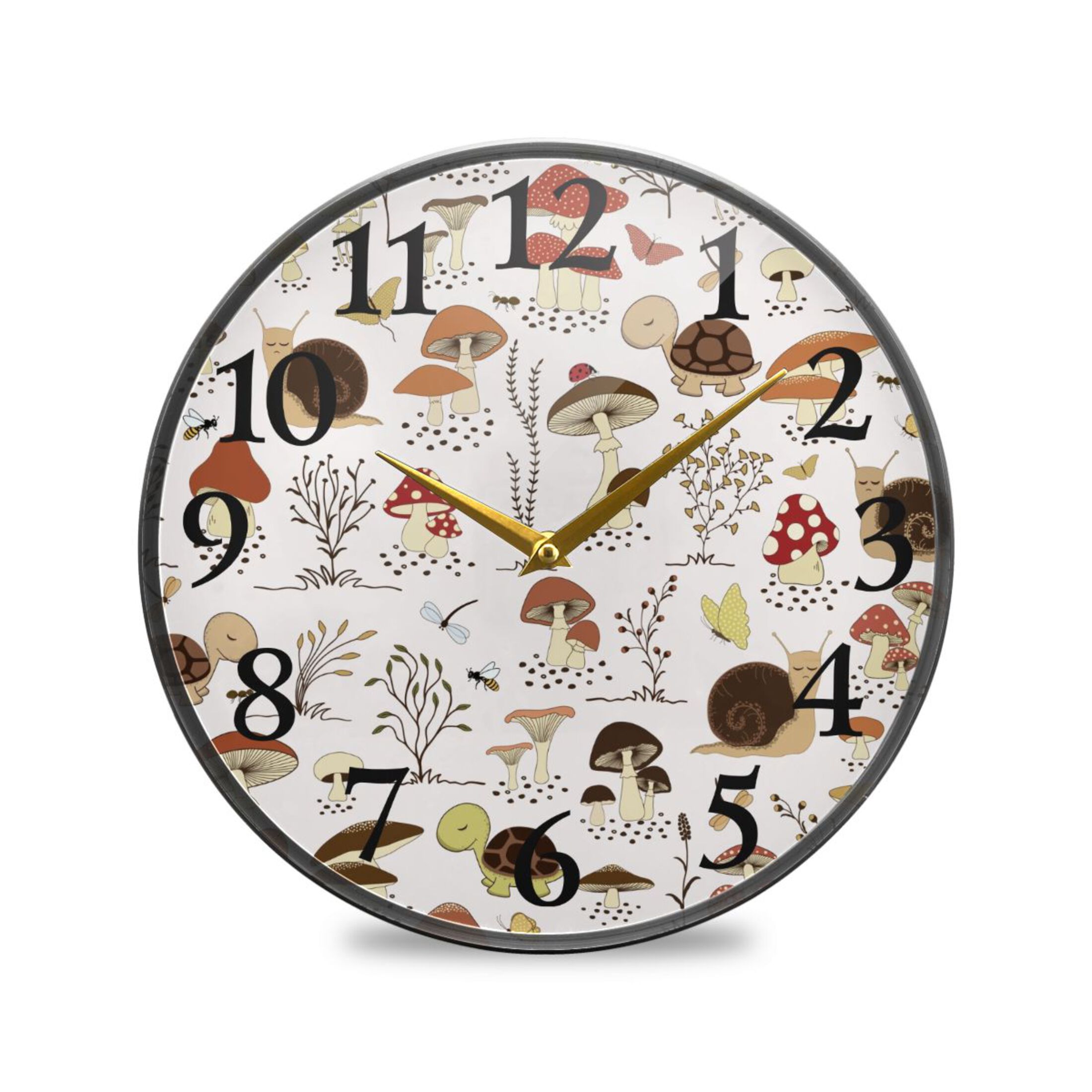 Cute Cartoon Mushrooms and Turtles Snails Wall Clocks Battery Operated ...