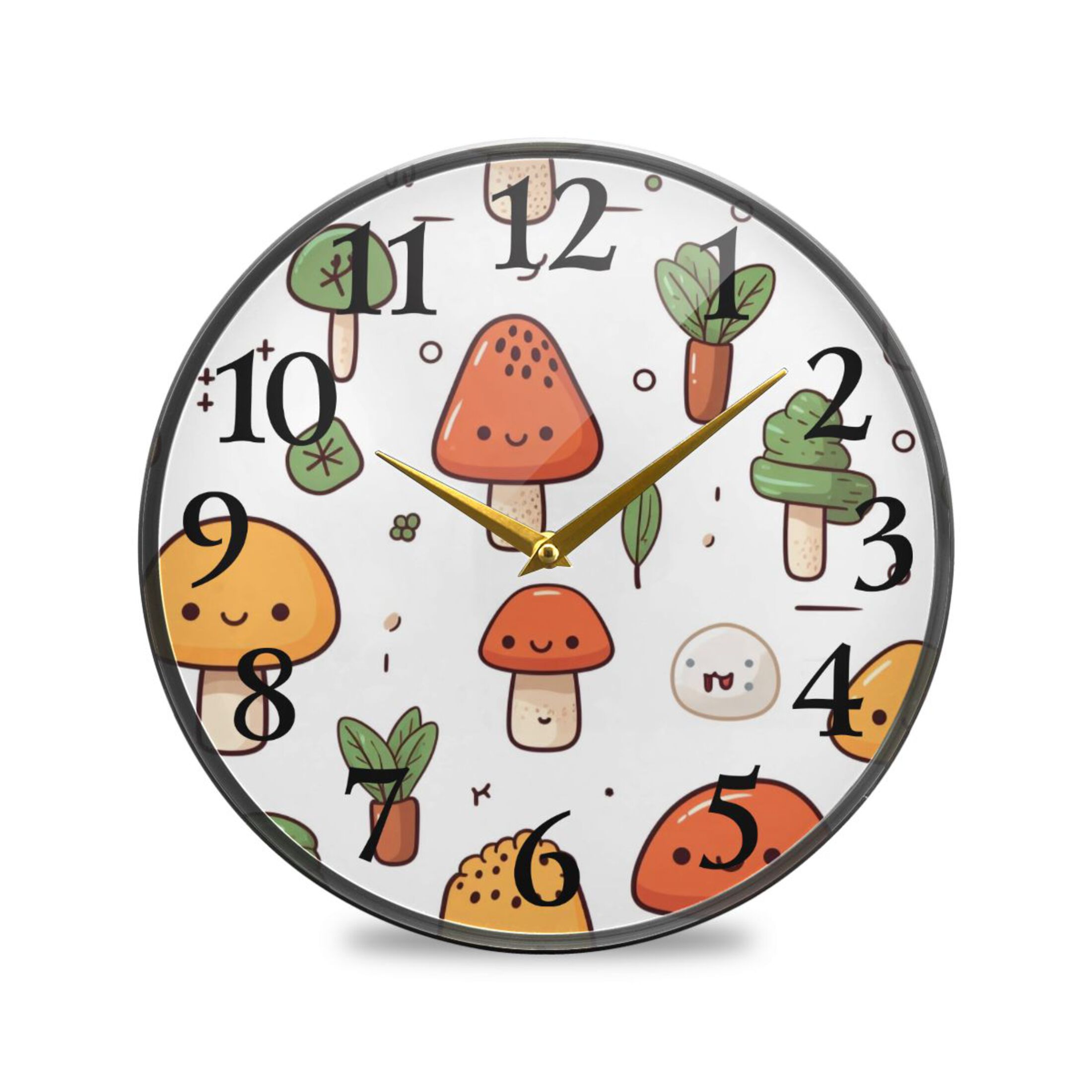 Cute Cartoon Mushrooms Wall Clocks Battery Operated 9.5 Inch Round ...
