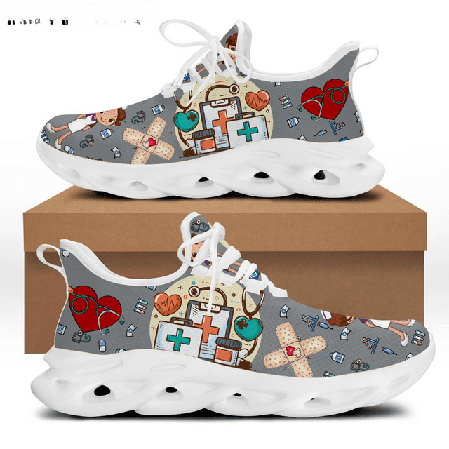 Cute Cartoon Nurse Doctor Medical Print Nurse Work Shoes for Women ...