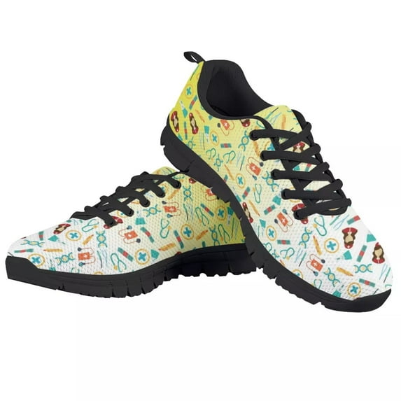 Cute Cartoon Nurse Print Woman Flats Mesh Sneakers Flat Shoes Women ...