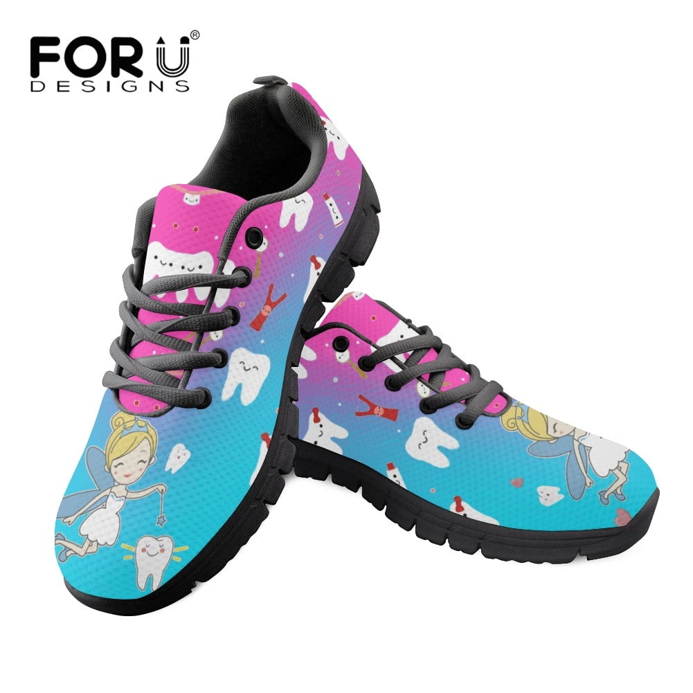 Cute Cartoon Nurse and Tooth Pattern Women's Flat Shoes Casual Lace-up ...