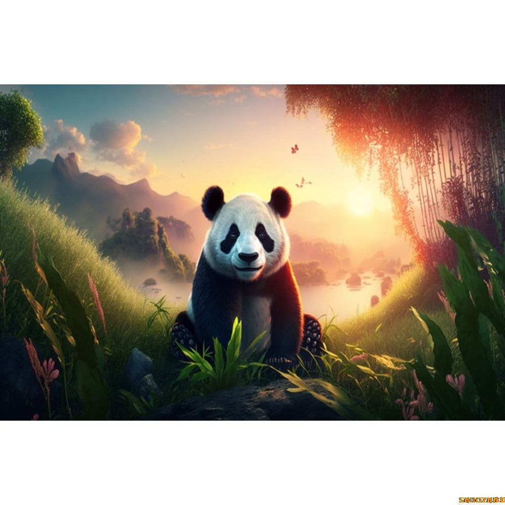 Cute Cartoon Panda Backdrop Bamboo Flowers Panda Banner for Baby Shower ...