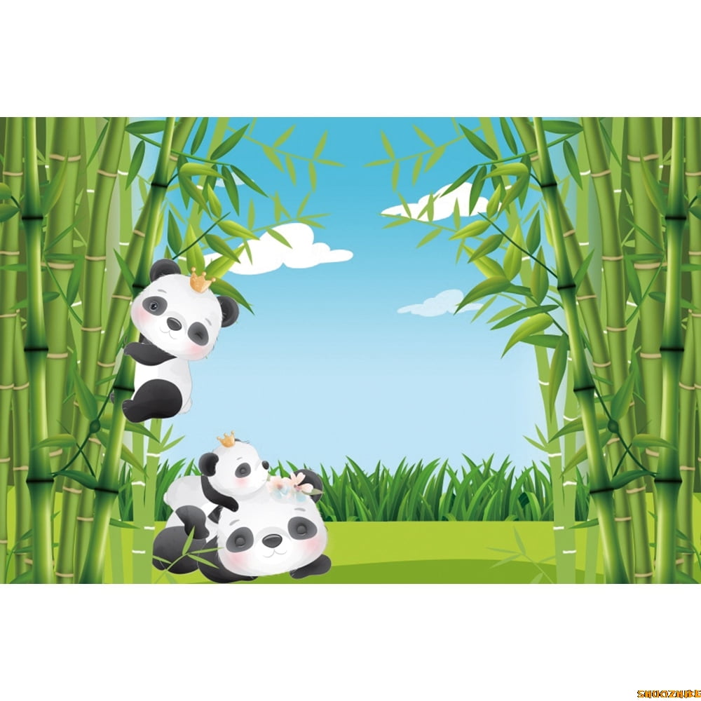 Cute Cartoon Panda Backdrop Bamboo Flowers Panda Banner for Baby Shower ...