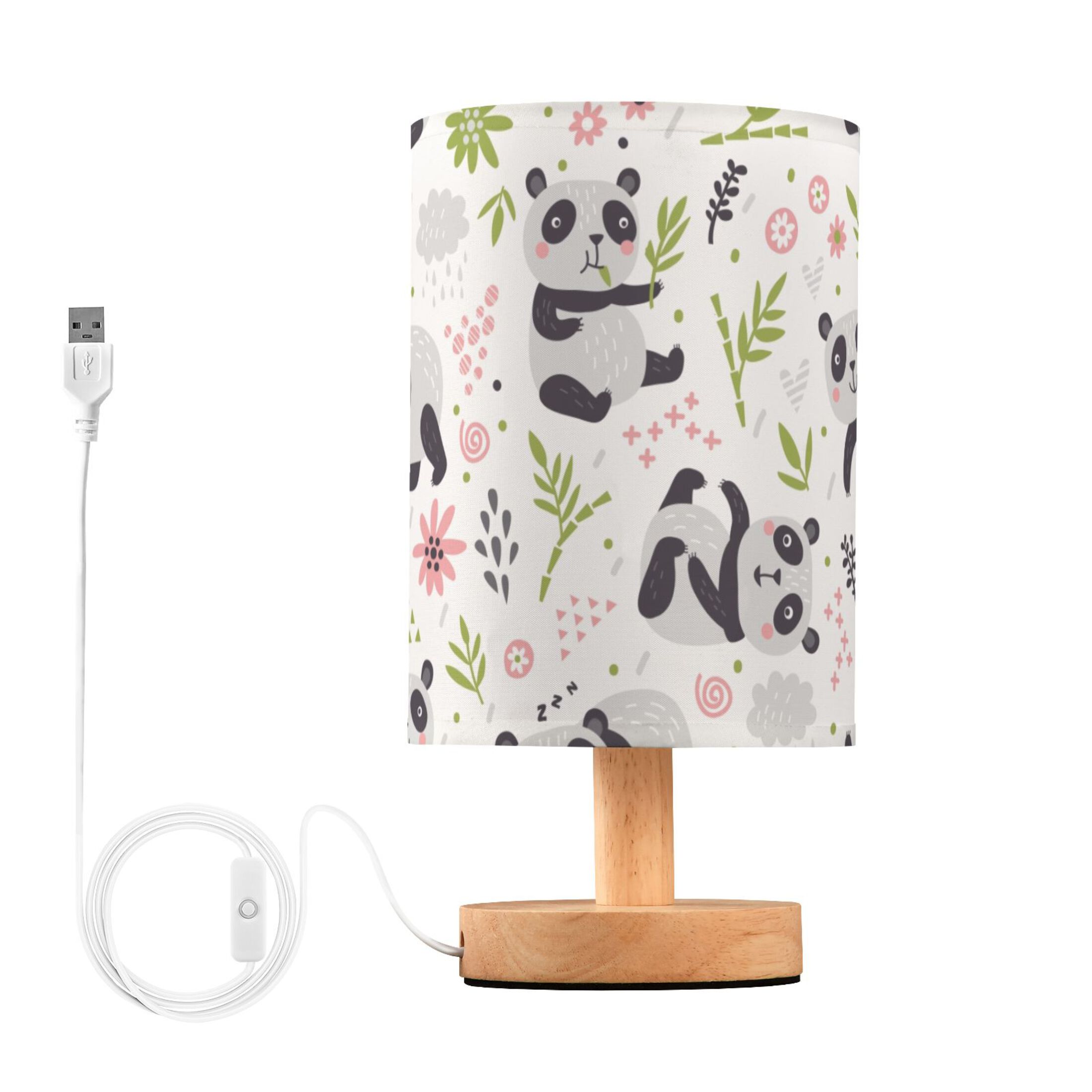 Cute Cartoon Panda Bamboo Bedside Table Lamp LED Warm Lights with USB ...