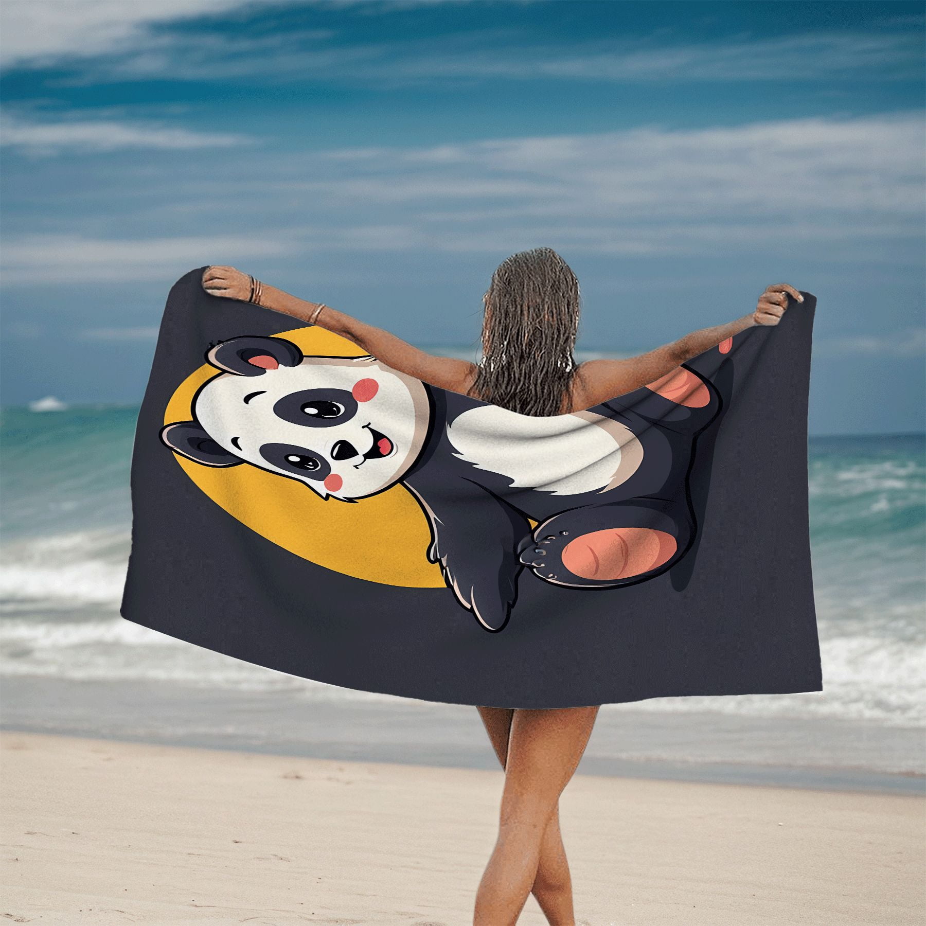 Cute Cartoon Panda Bath Towel - Cheerful Design with Expressive Eyes ...