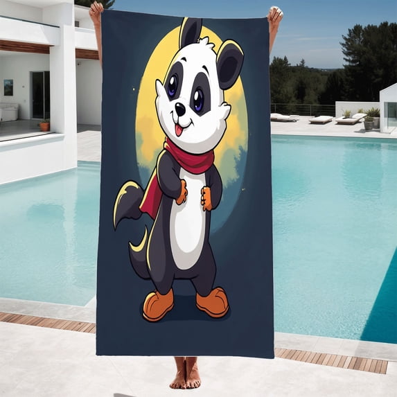 Cute Cartoon Panda Bath Towel - Cheerful Panda with Red Scarf & Orange ...