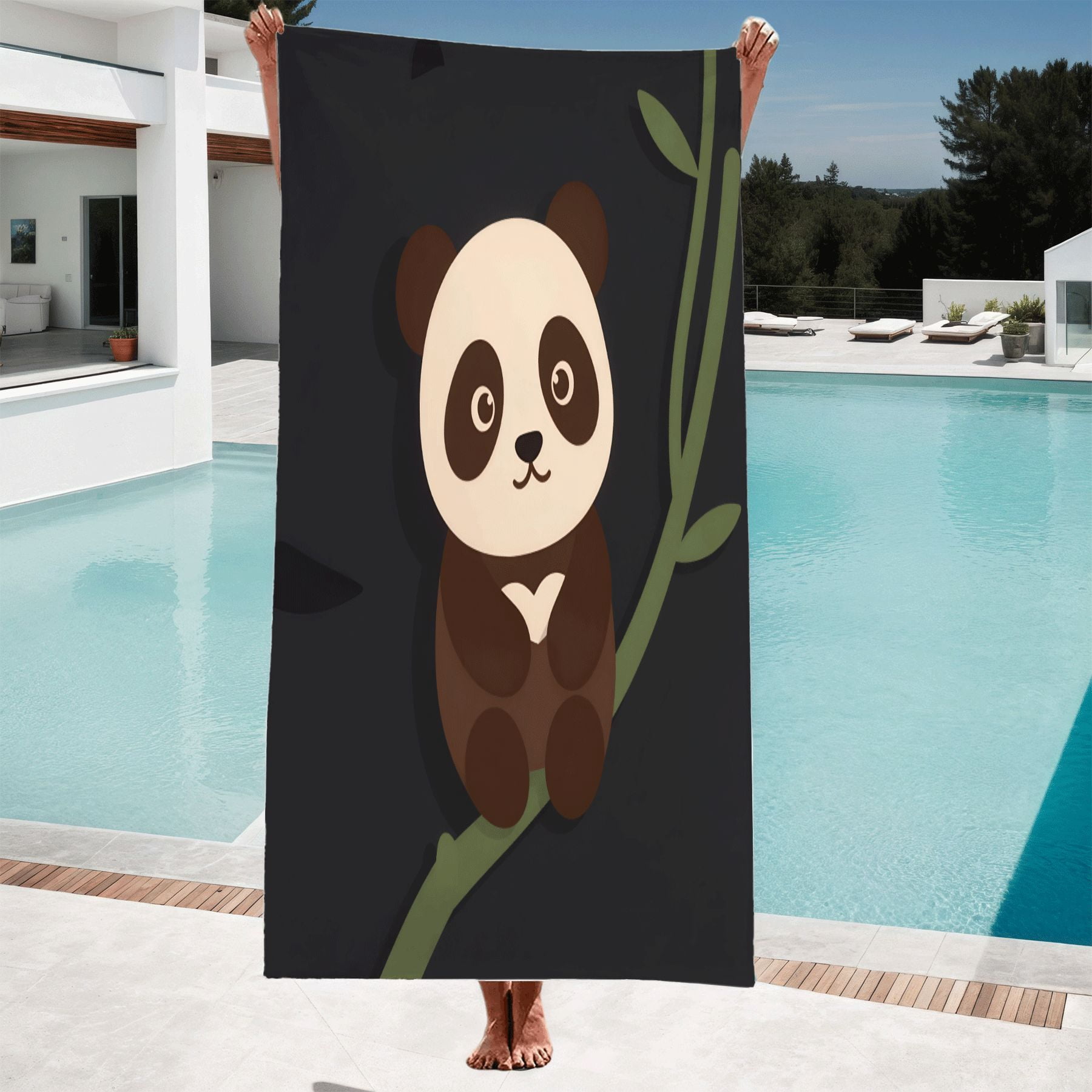 Cute Cartoon Panda Beach Towel - Adorable Panda Design on Branch ...