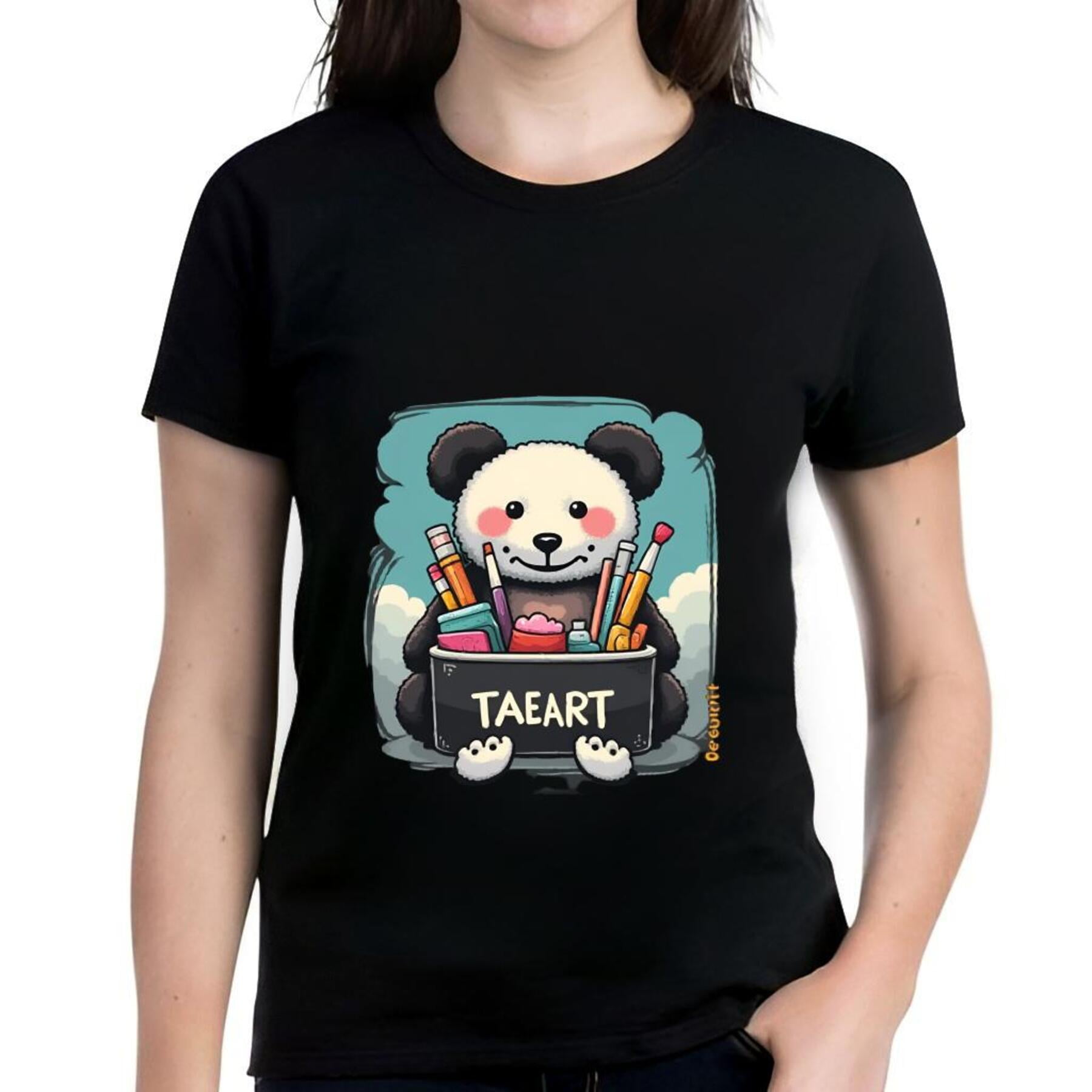 Cute Cartoon Panda Cotton Short Sleeve T-Shirt - Cheerful Panda with ...